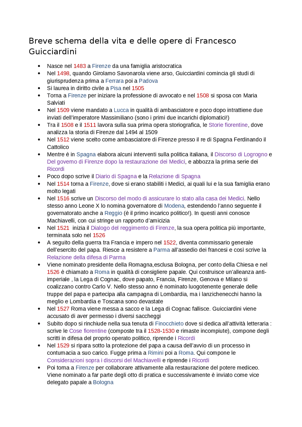 Schemi Vita E Opere Guicciardini Docsity