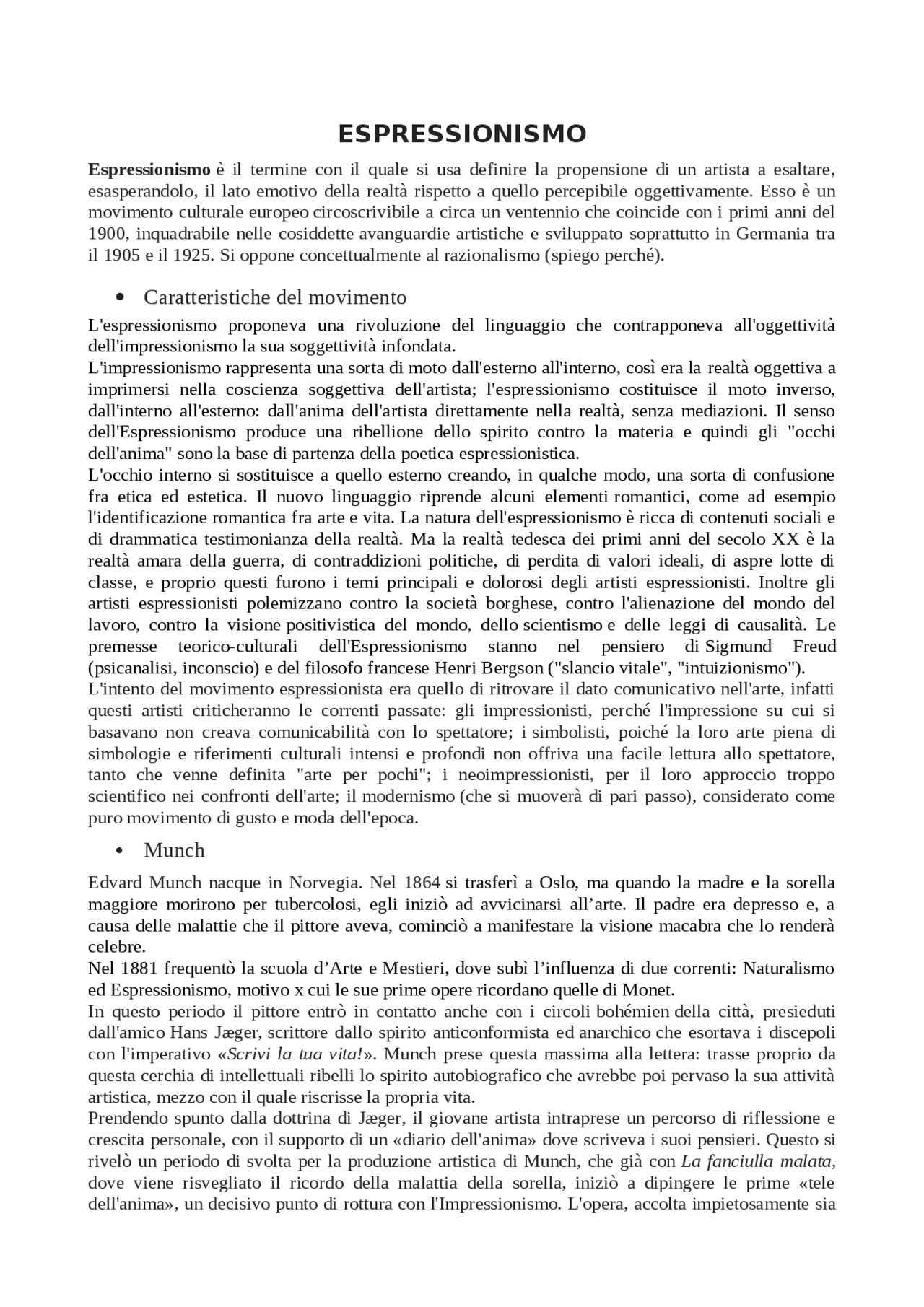 Il movimento artistico dell'espressionismo - Docsity