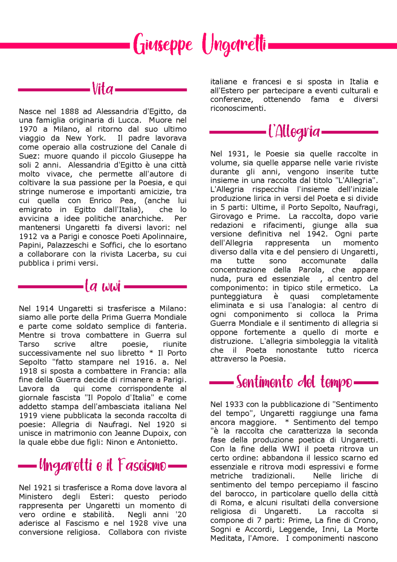 Giuseppe Ungaretti Riassunto Docsity