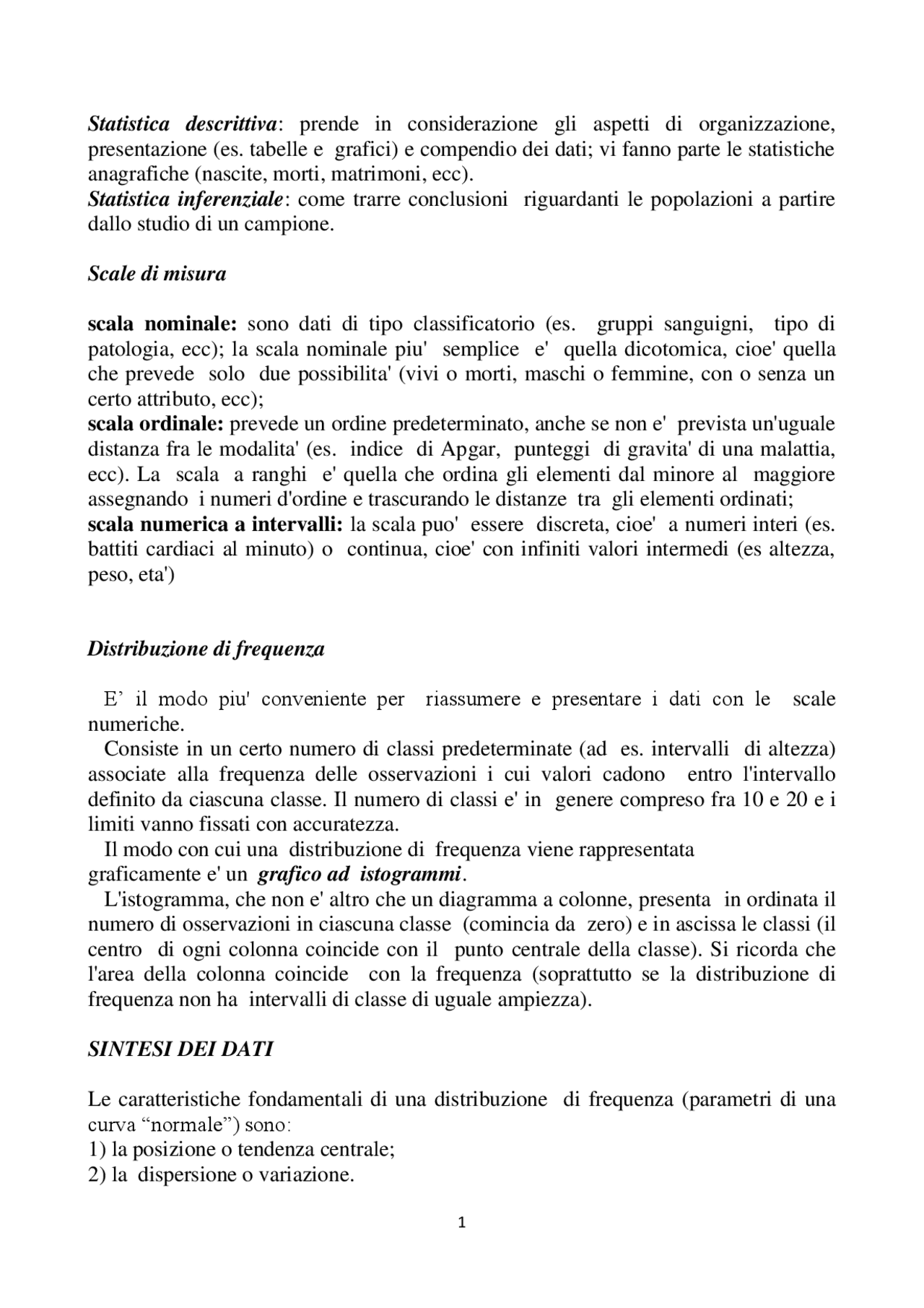Appunti Per Statistica Orale Prof Conversano E Cannas Docsity
