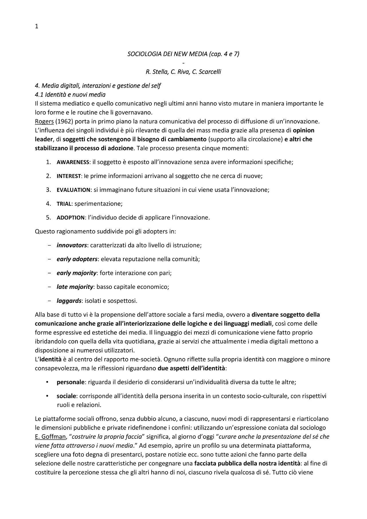 Cap 4 E 7 Di Sociologia Dei New Media Docsity