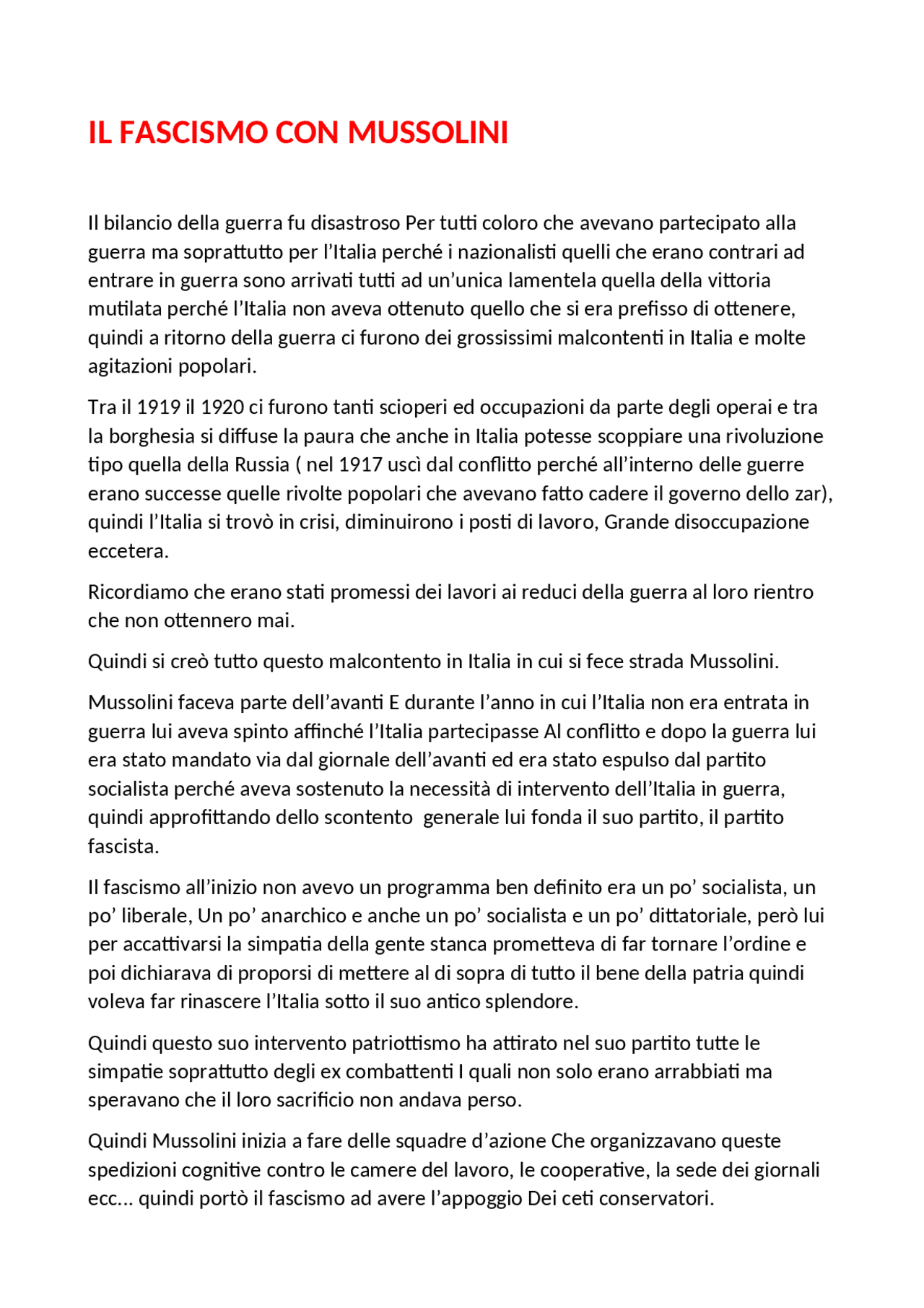 Il Fascismo Con Mussolini Docsity
