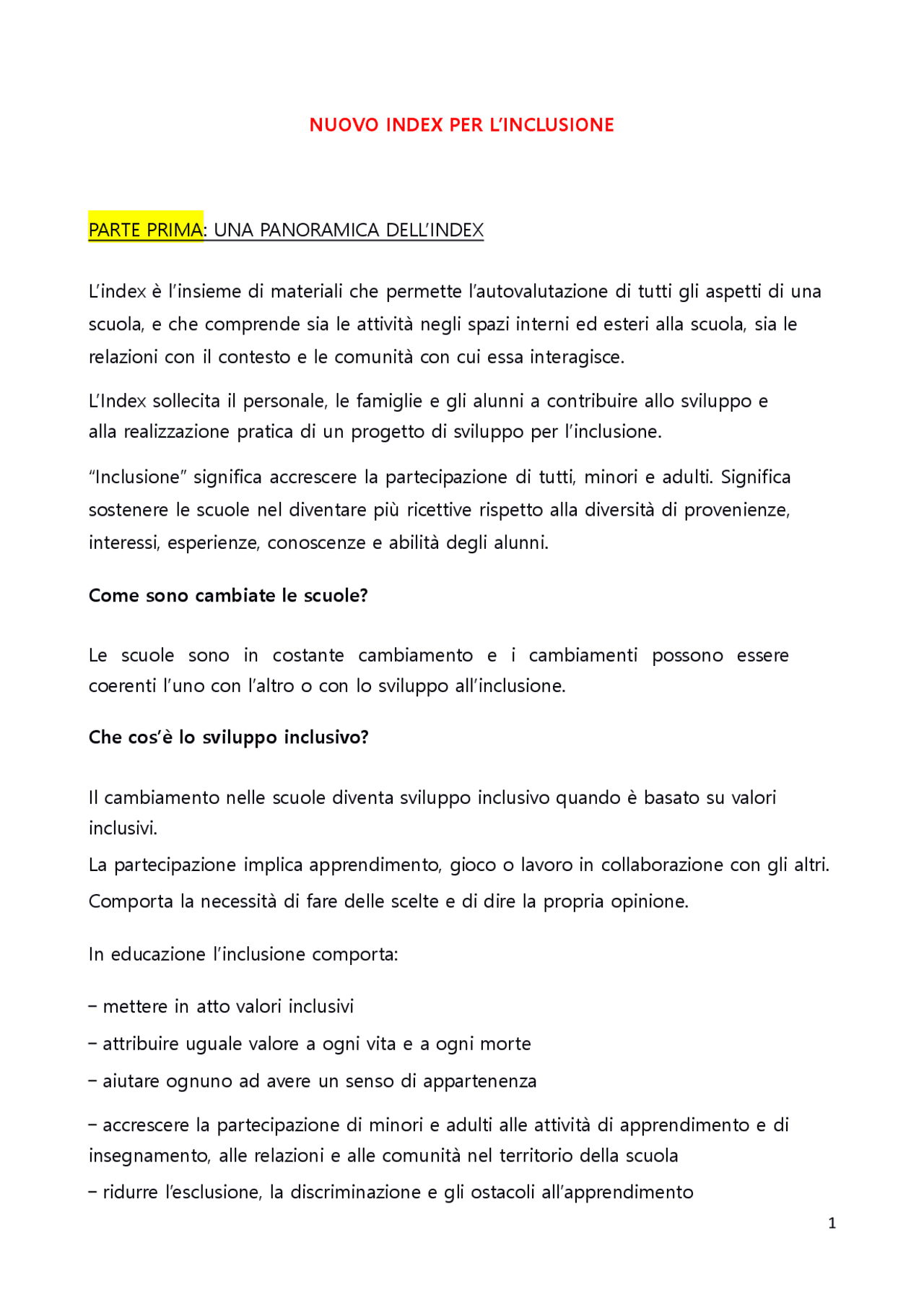 Nuovo Index Per Linclusione Percorso Di Apprendimento E