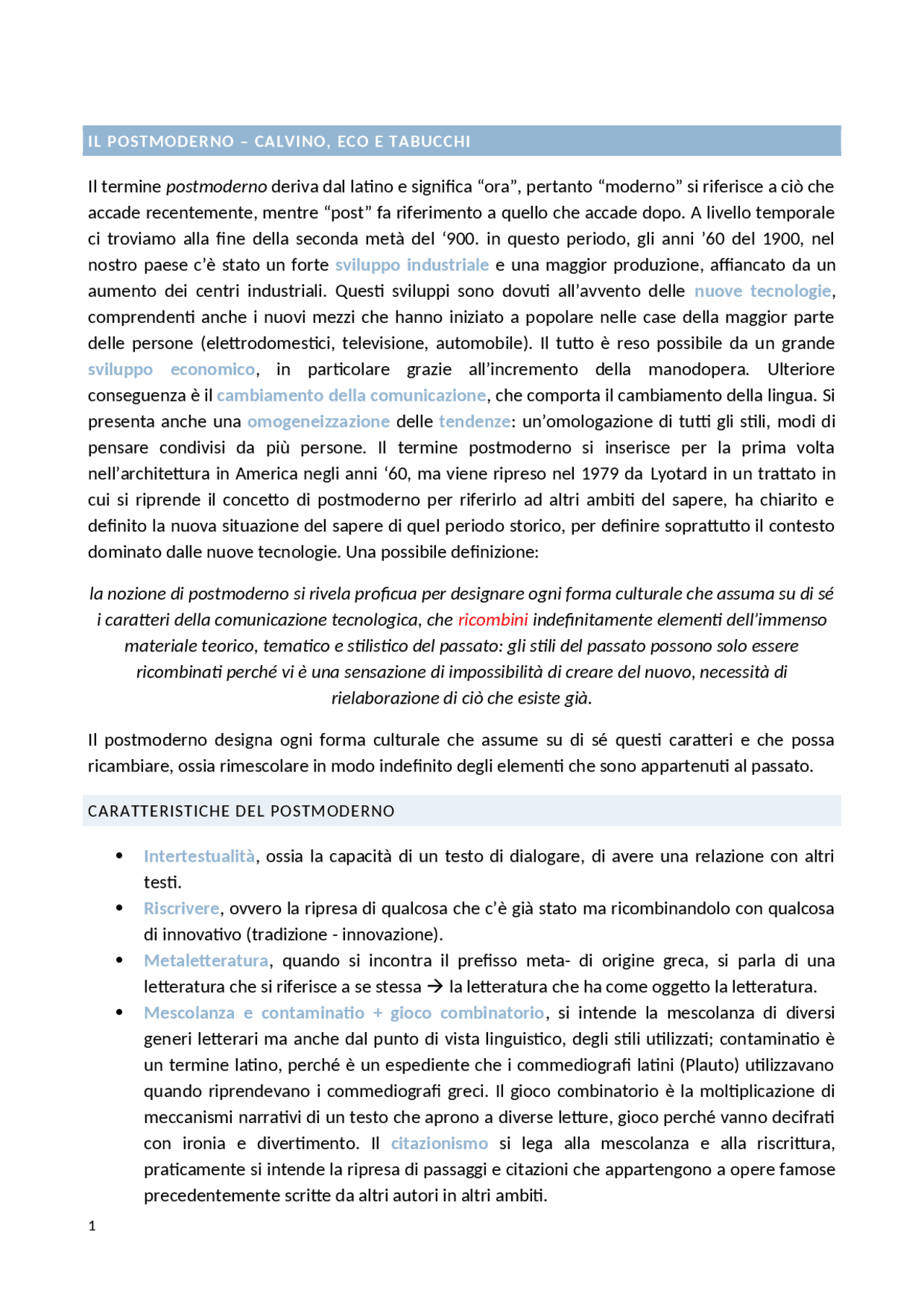 Postmoderno Eco Tabucchi E Calvino Docsity