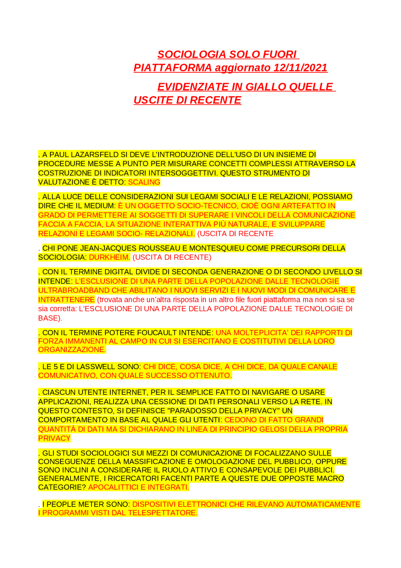 Test Di Sociologia Generale Docsity