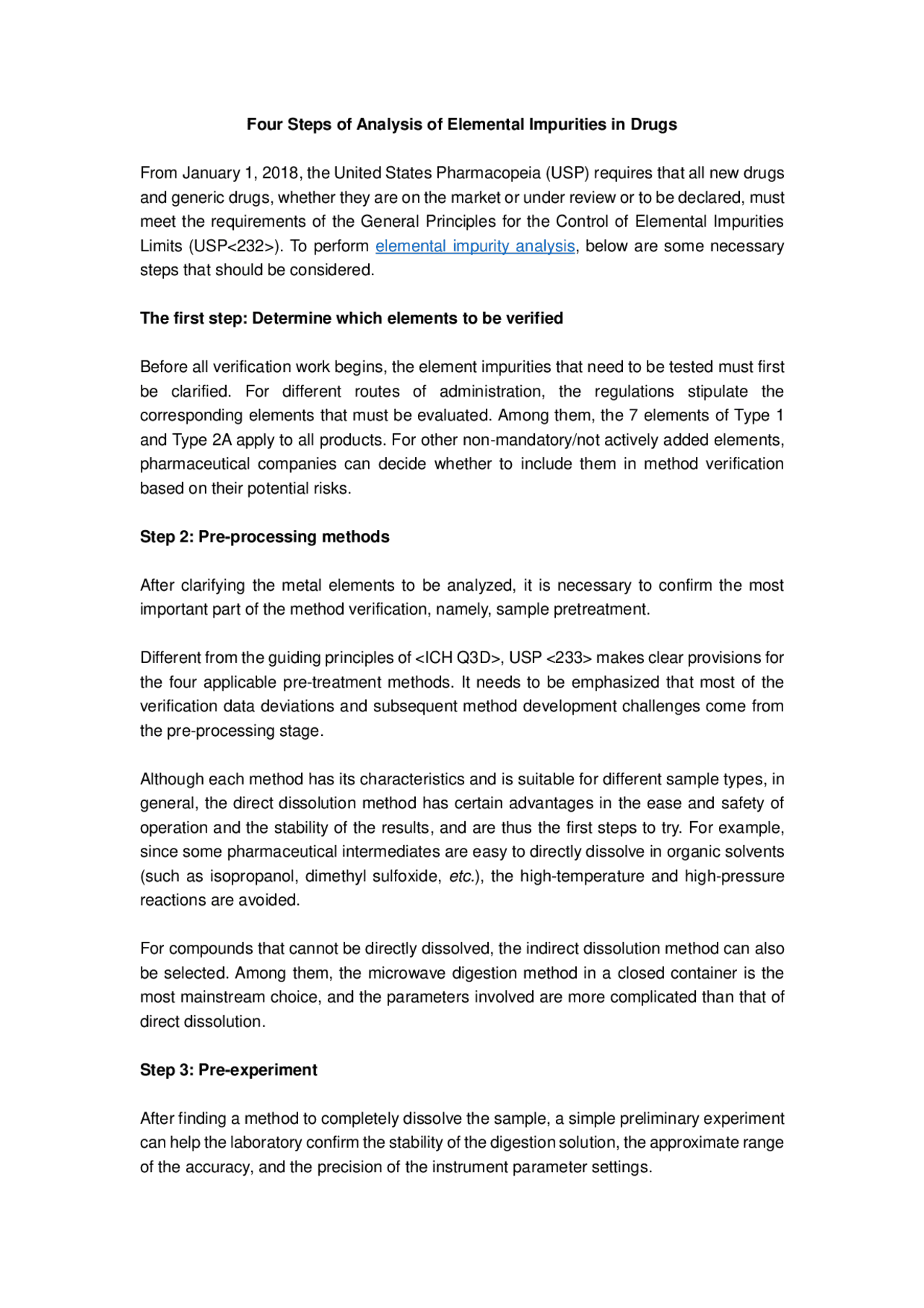 Four Steps Of Analysis Of Elemental Impurities In Drugs Docsity
