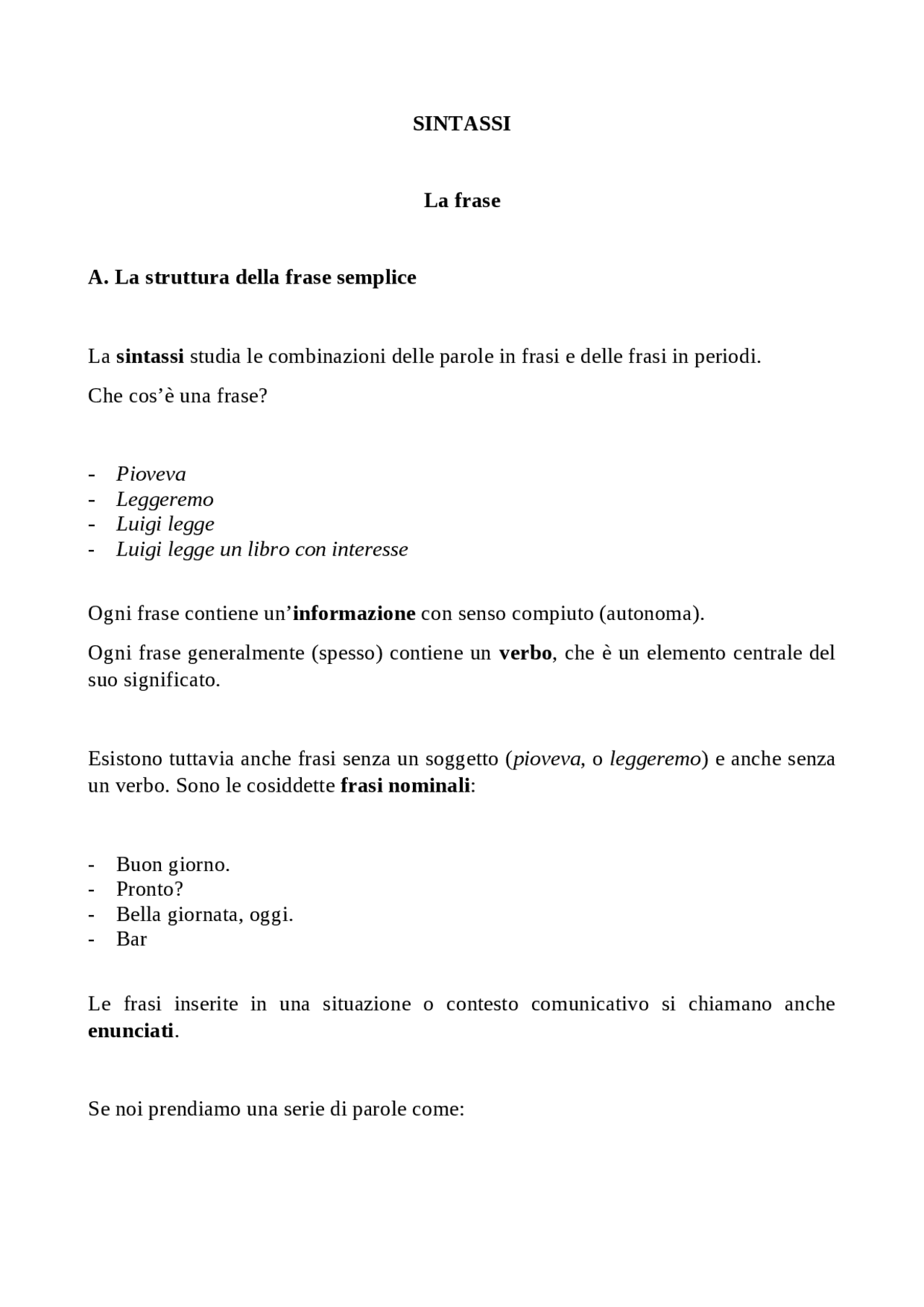 Modulo Di Grammatica Italiana Di Base Docsity