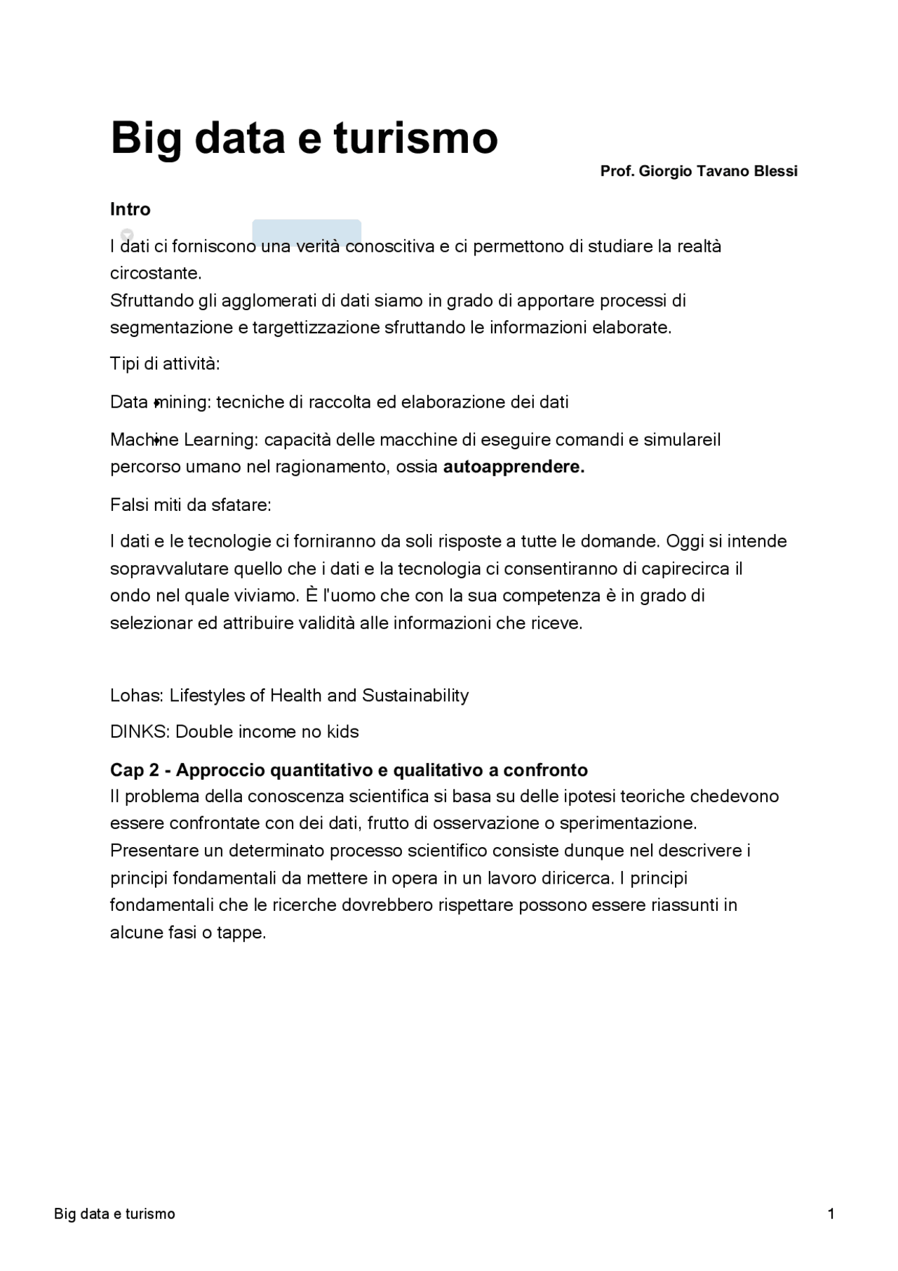 Big Data E Turismo Appunti E Riassunto Libro Docsity