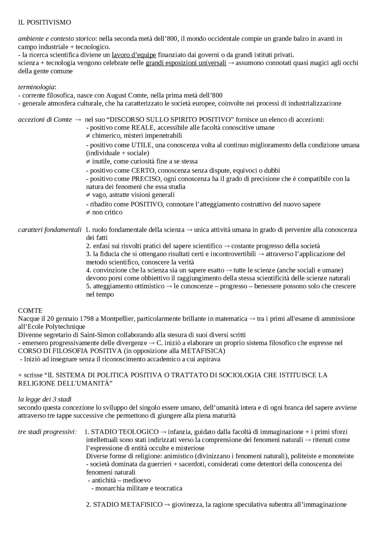 Il Positivismo E Comte Docsity