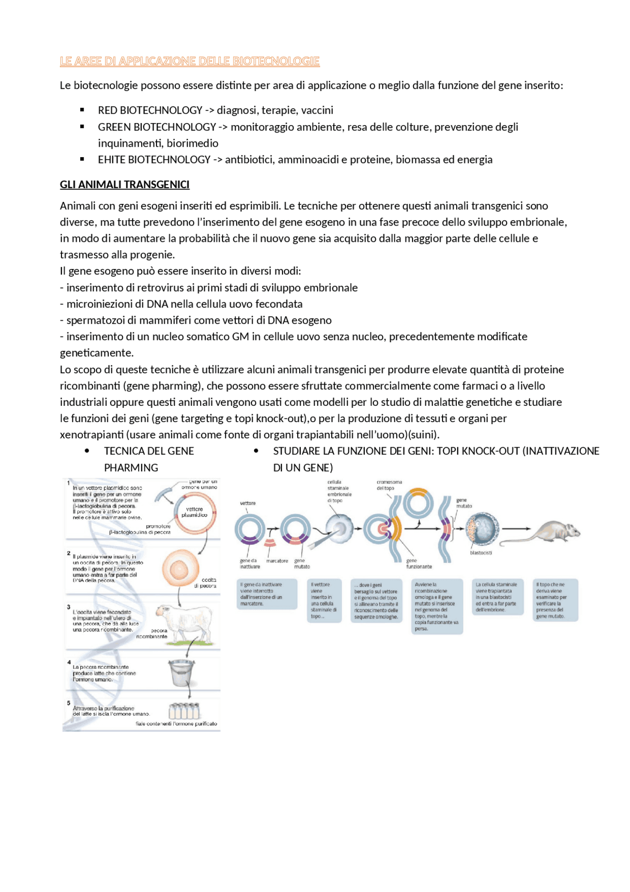 Applicazioni Delle Biotecnologie Docsity
