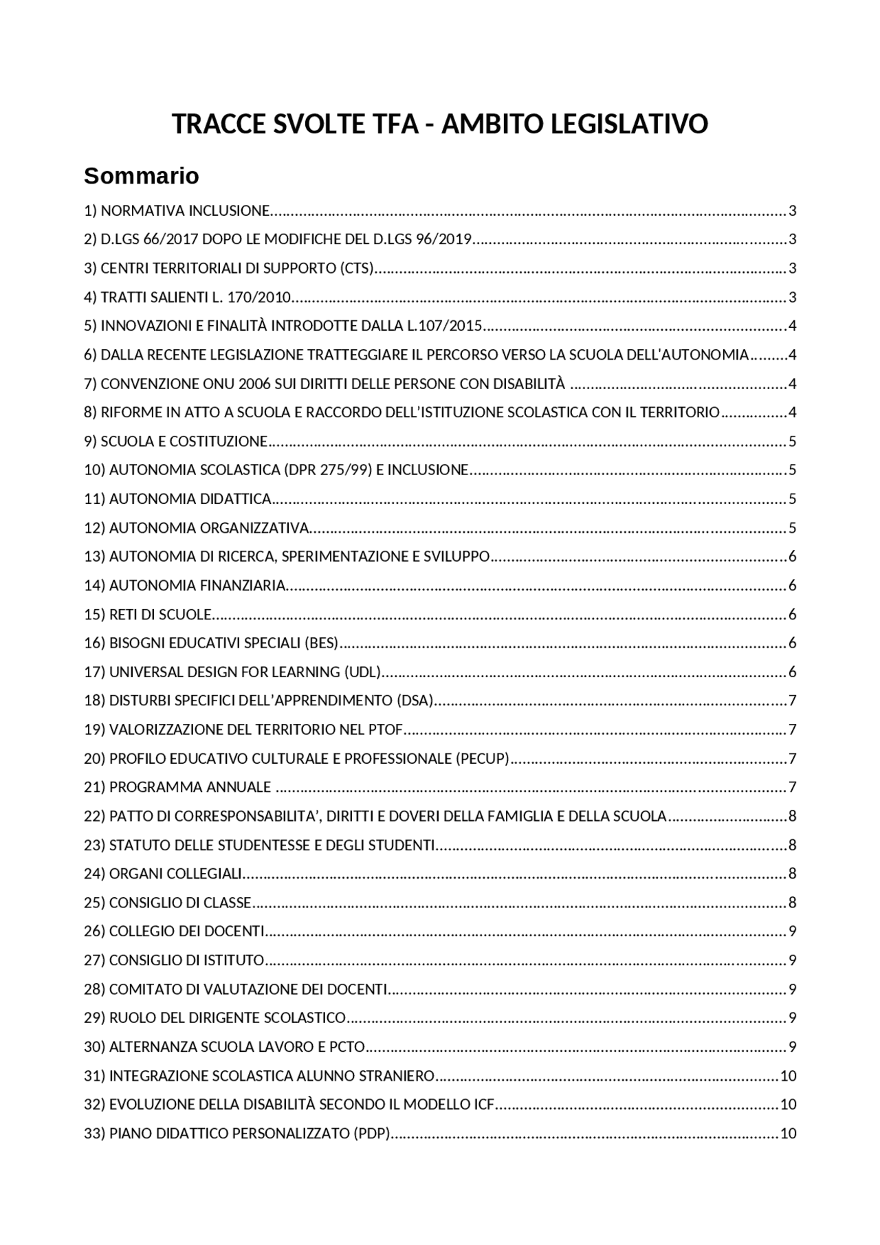 Domande e risposte - AMBITO LEGISLATIVO TFA SOSTEGNO - Docsity
