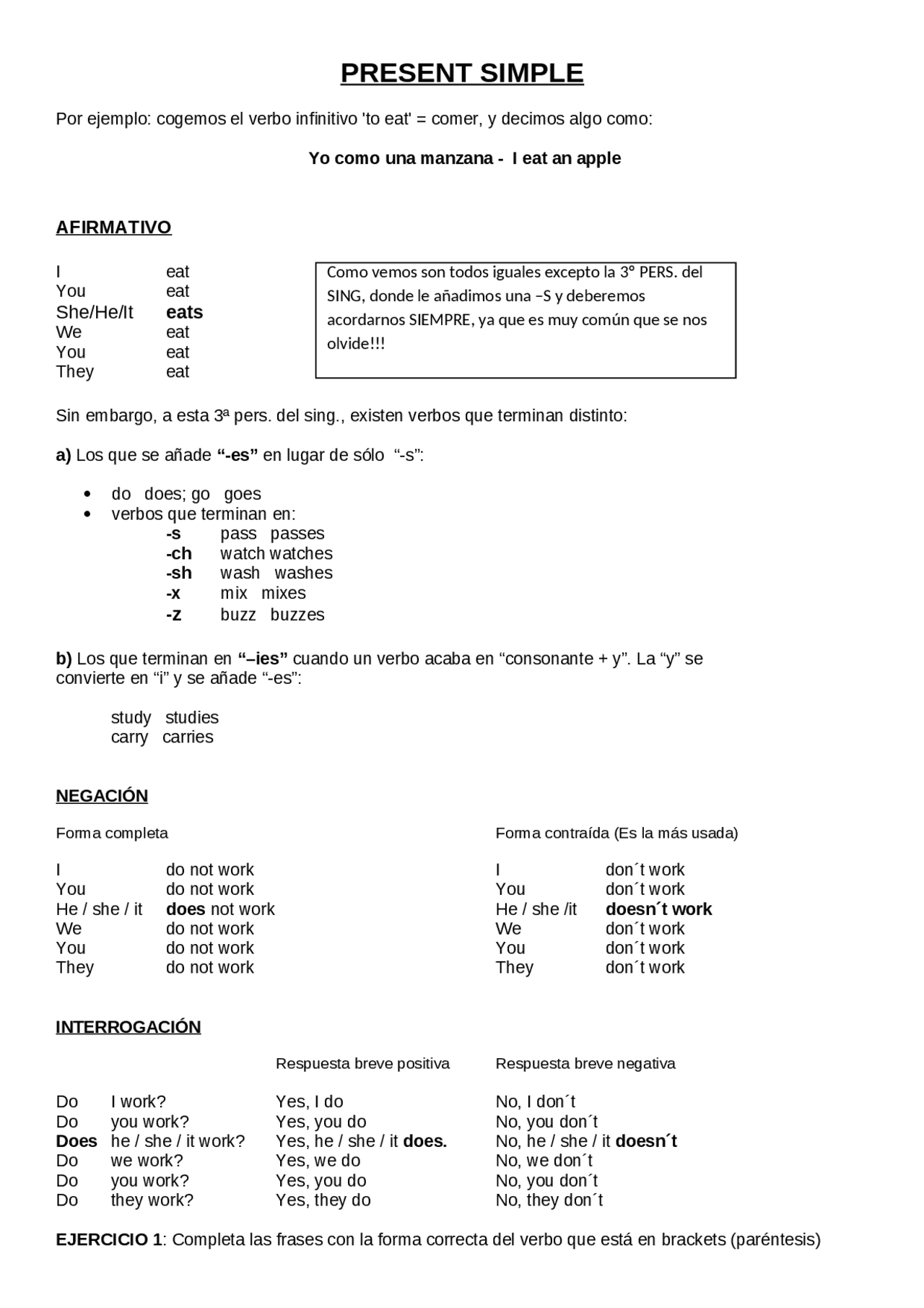 Ejercicios de inglés para repasar y aprender - Docsity