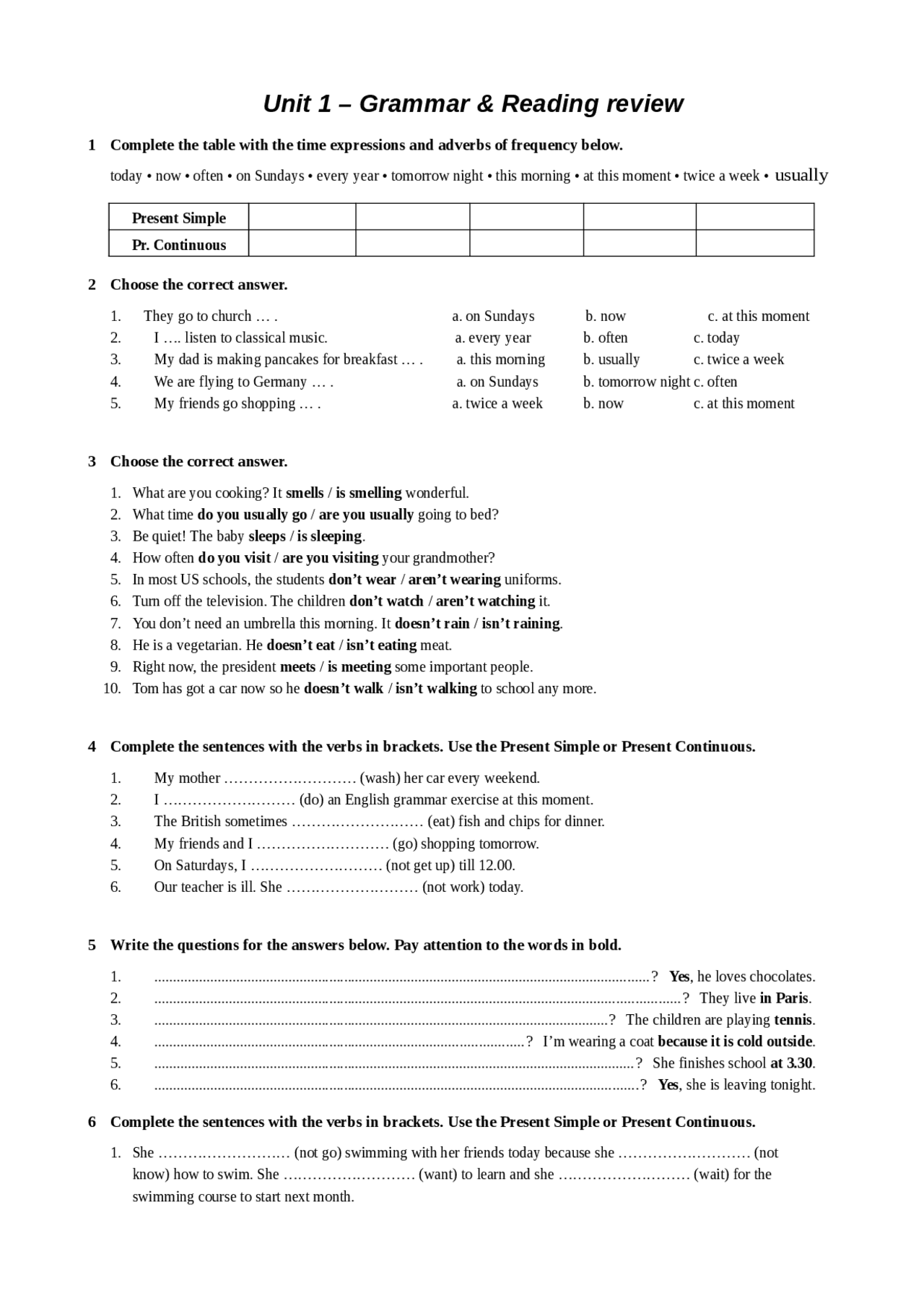 Ejercicios De Inglés Para Ayudar A La Gramática Docsity