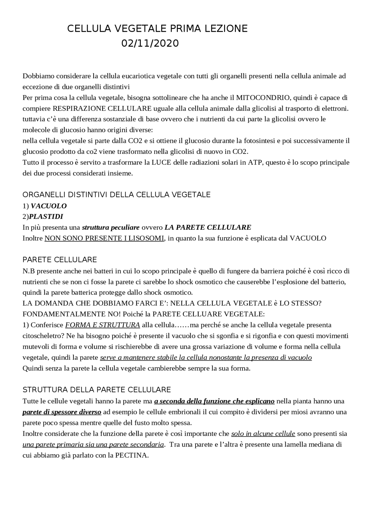 Cellula Vegetale Parte 1 Docsity