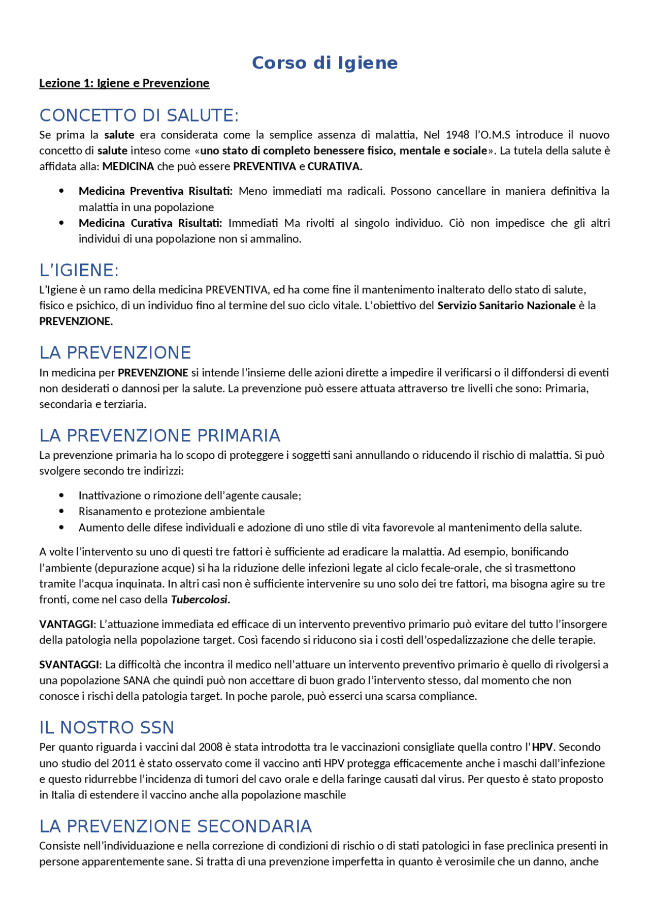 Corso Di Igiene Riassunto Del Programma Per Esame Docsity