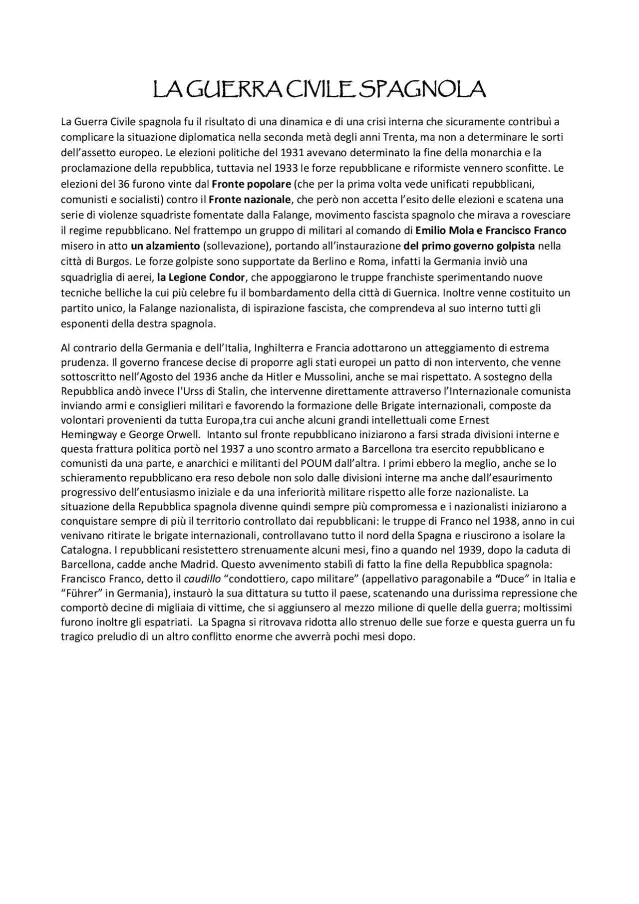 La Guerra Civile Spagnola Docsity