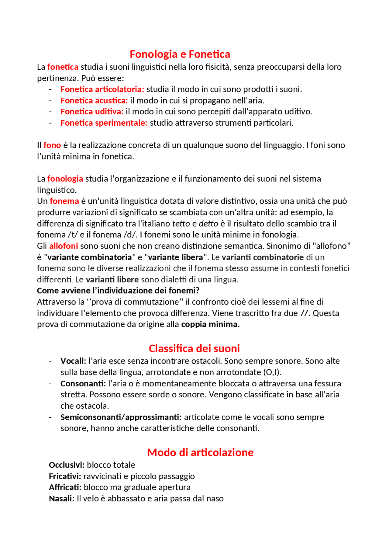Schema Fonetica E Fonologia Docsity