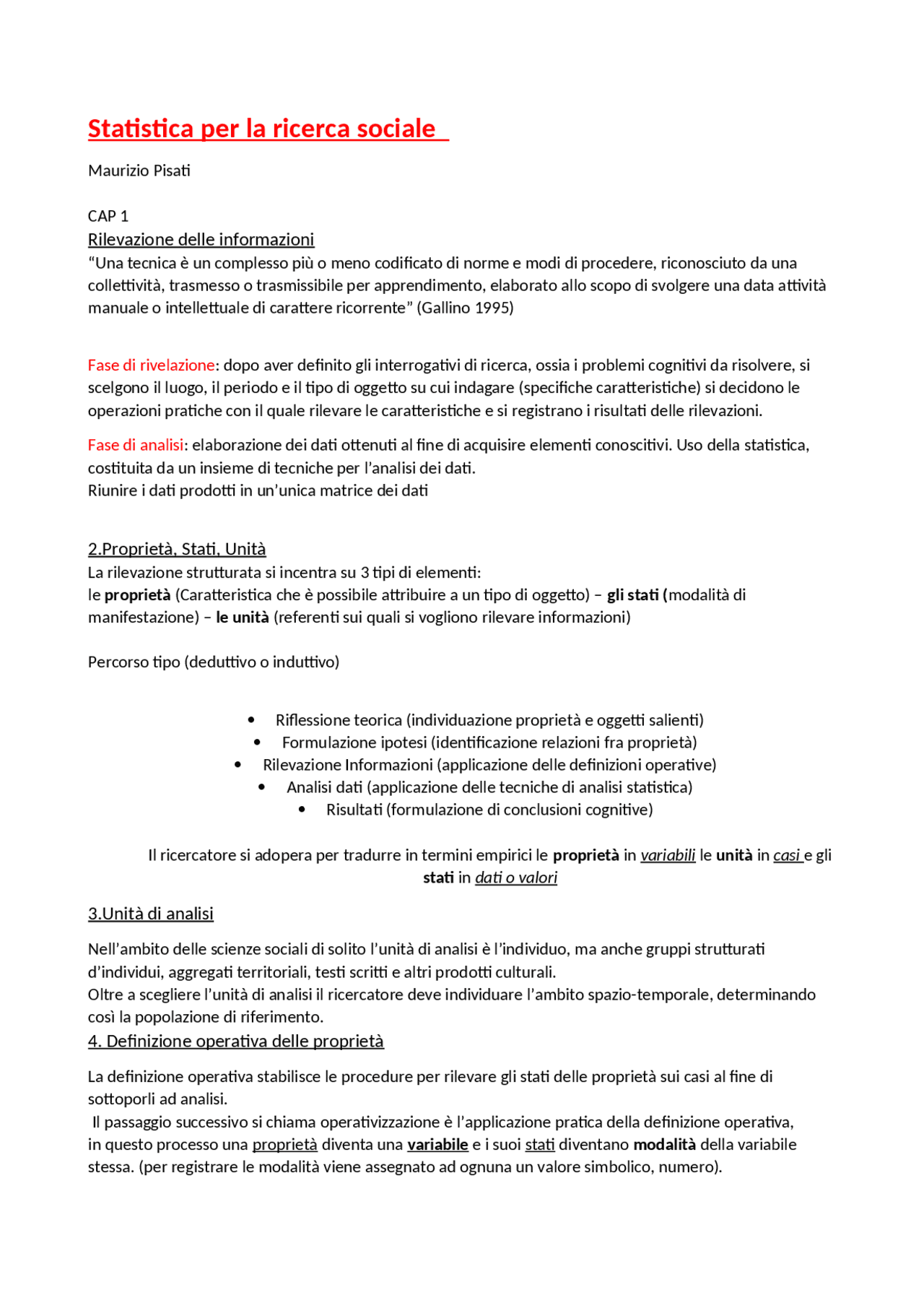 Statistica Per La Ricerca Sociale Quantitativa Sintesi Del Corso Di