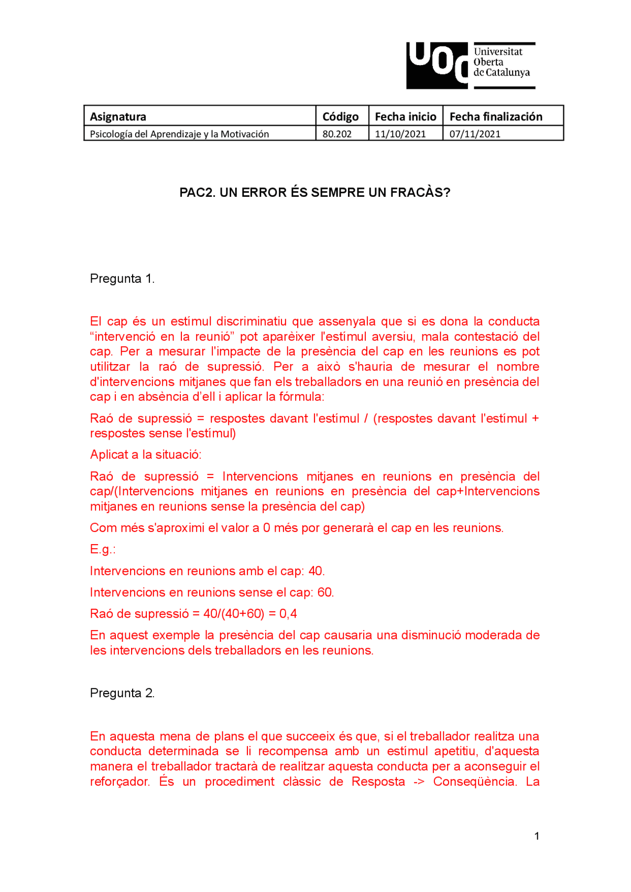 Solució Pac 2 Psicologia De Laprenentatge Docsity