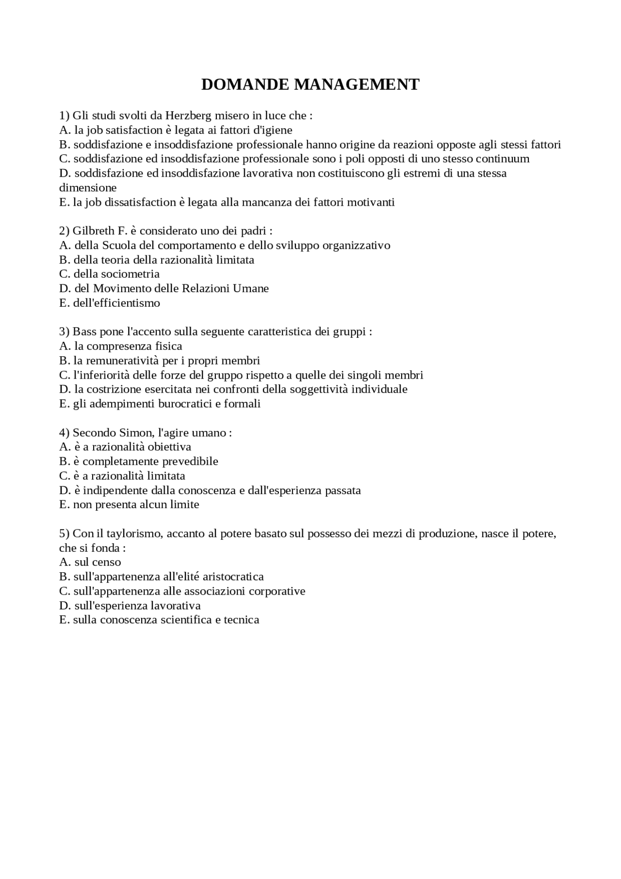 Domande per l'esame di Management e Comunicazione per le pmi | Prove d'esame di Management ...