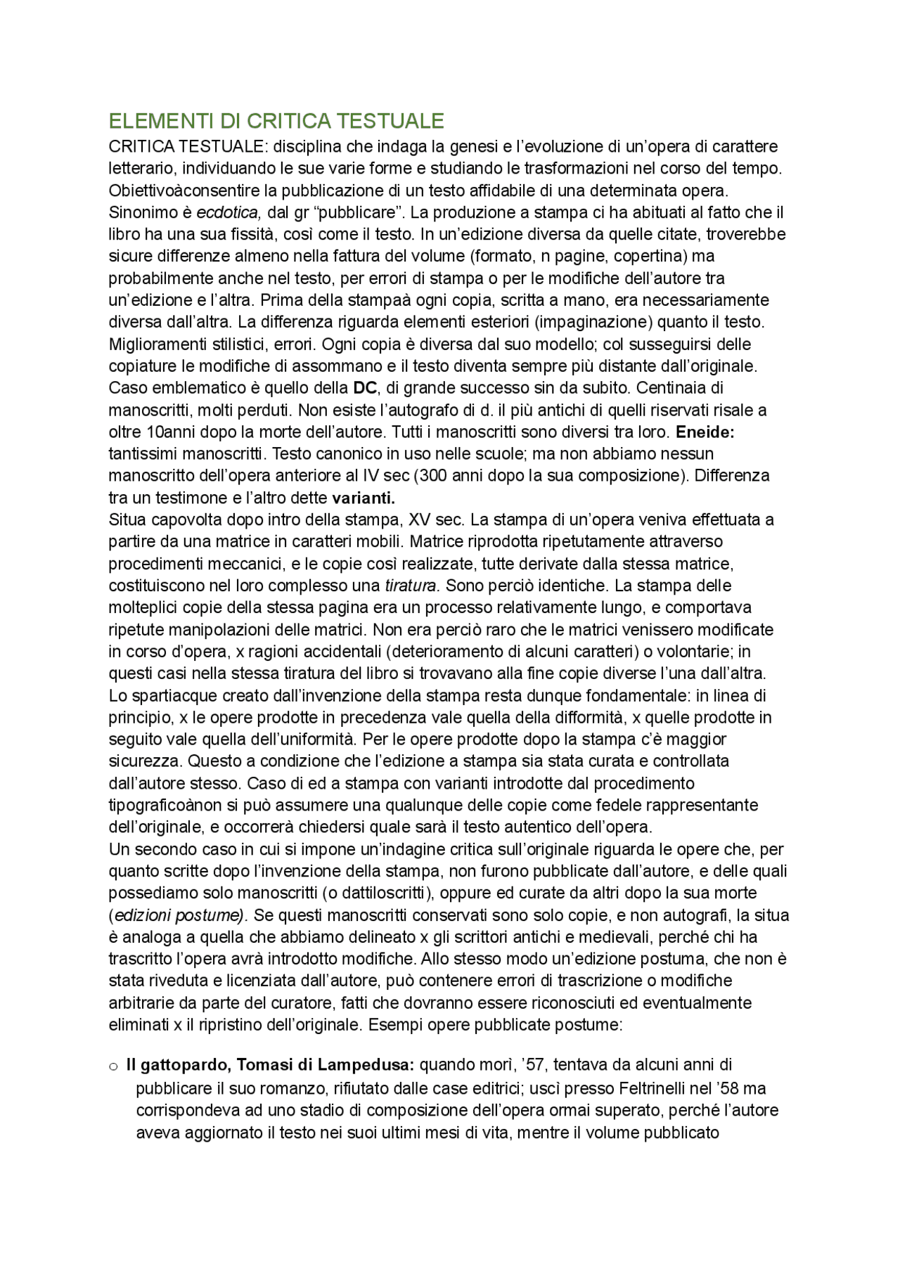 Elementi Di Critica Testuale Docsity