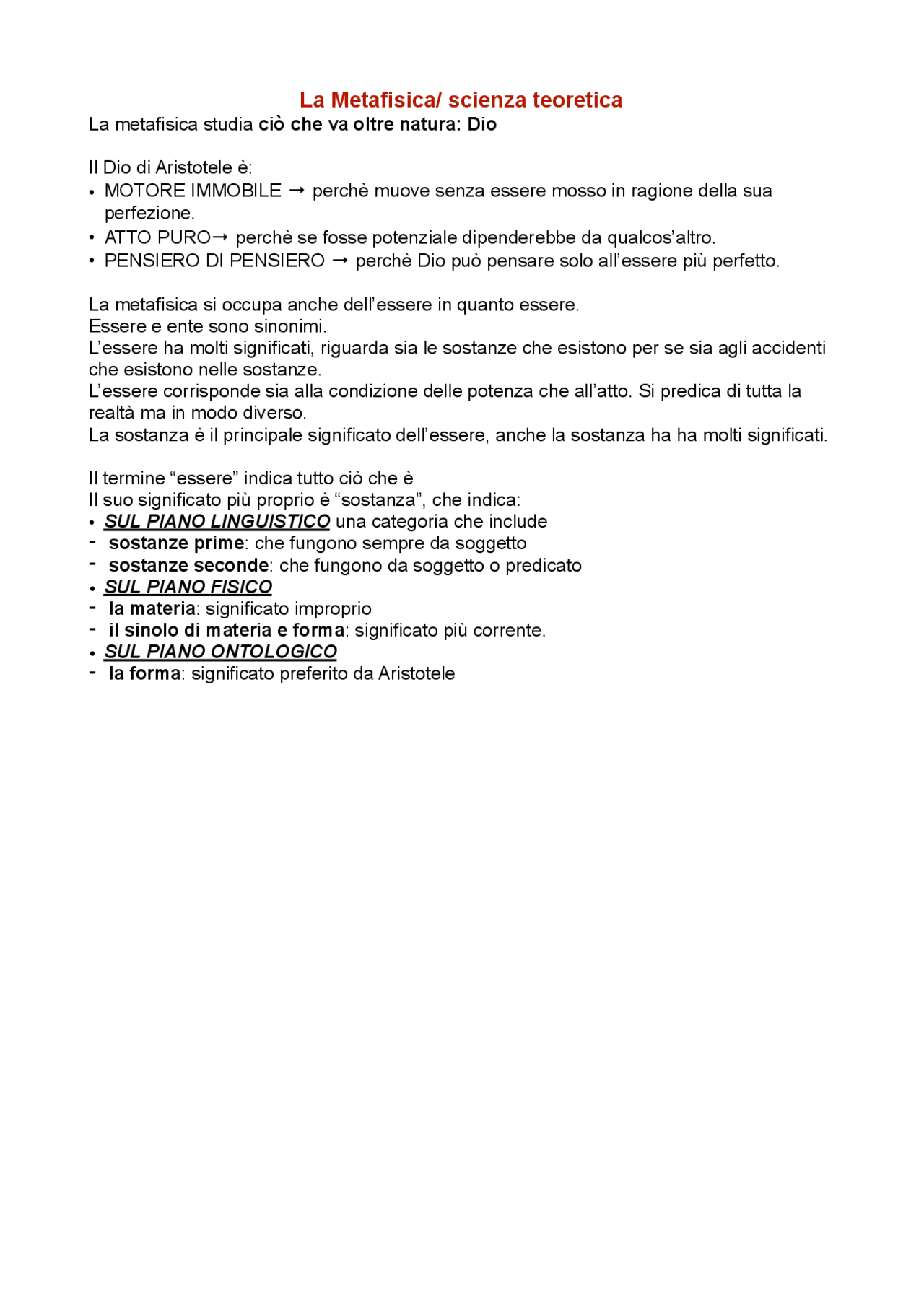 La Metafisica Aristotele Docsity