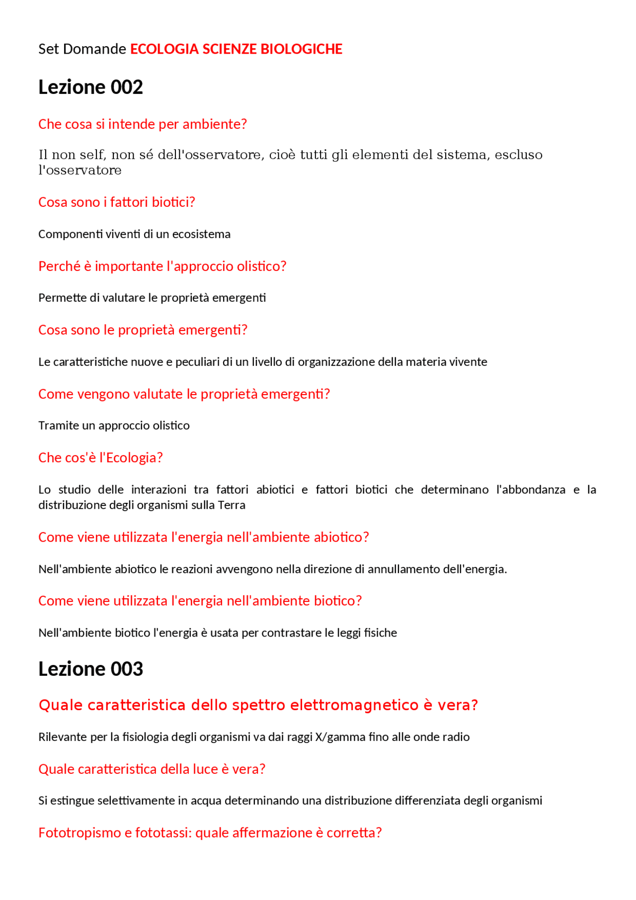 Ecologia E Campus Domande Chiuse Docsity