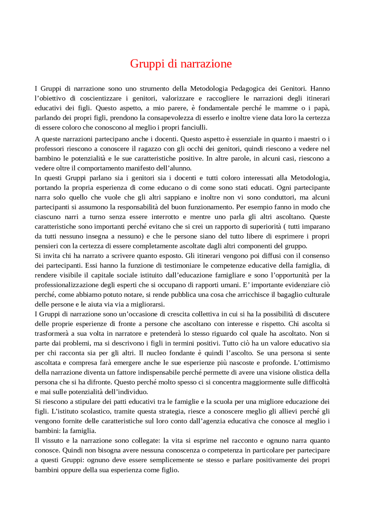 Gruppi Di Narrazione Docsity