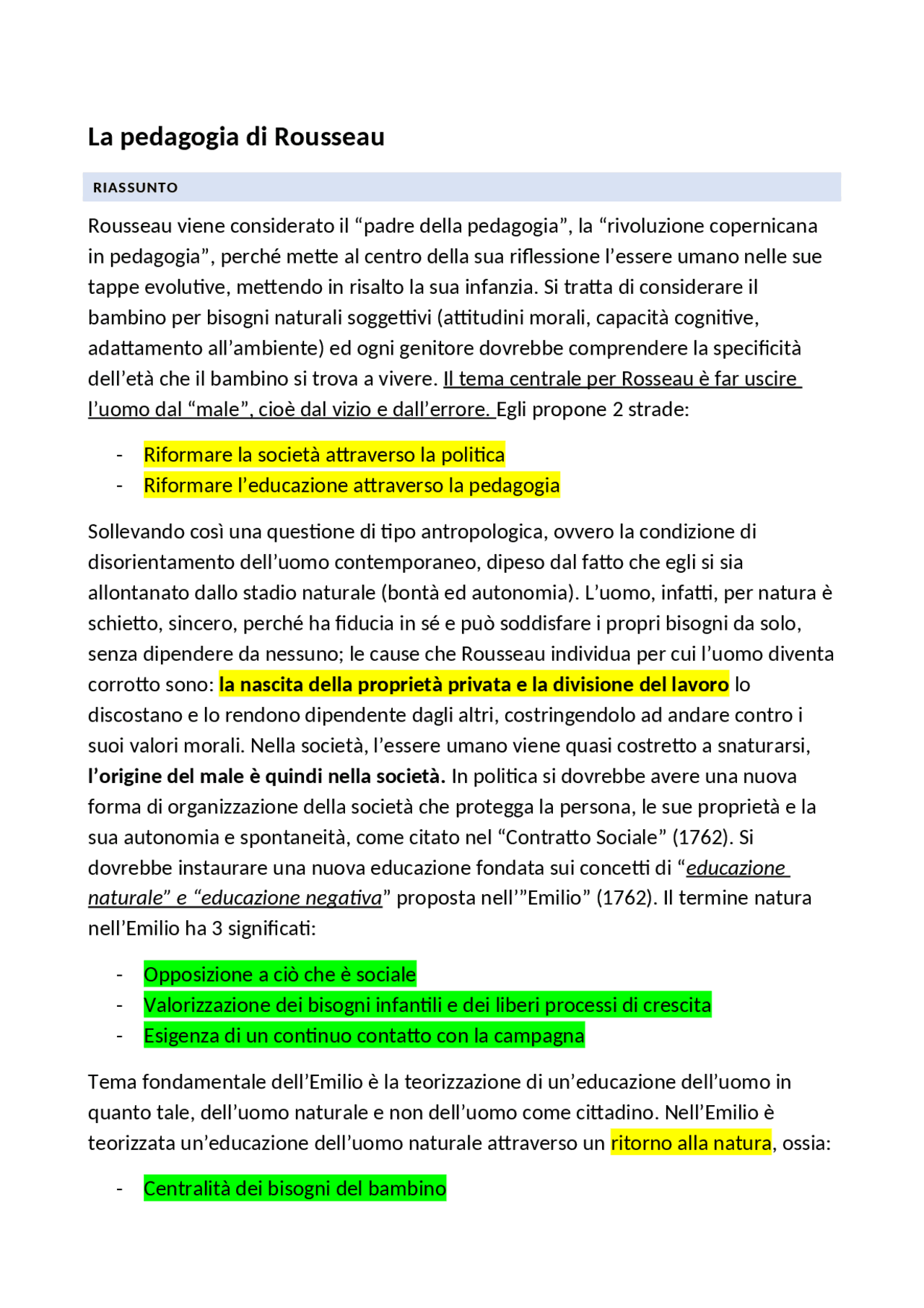Pedagogia Di Rousseau Docsity