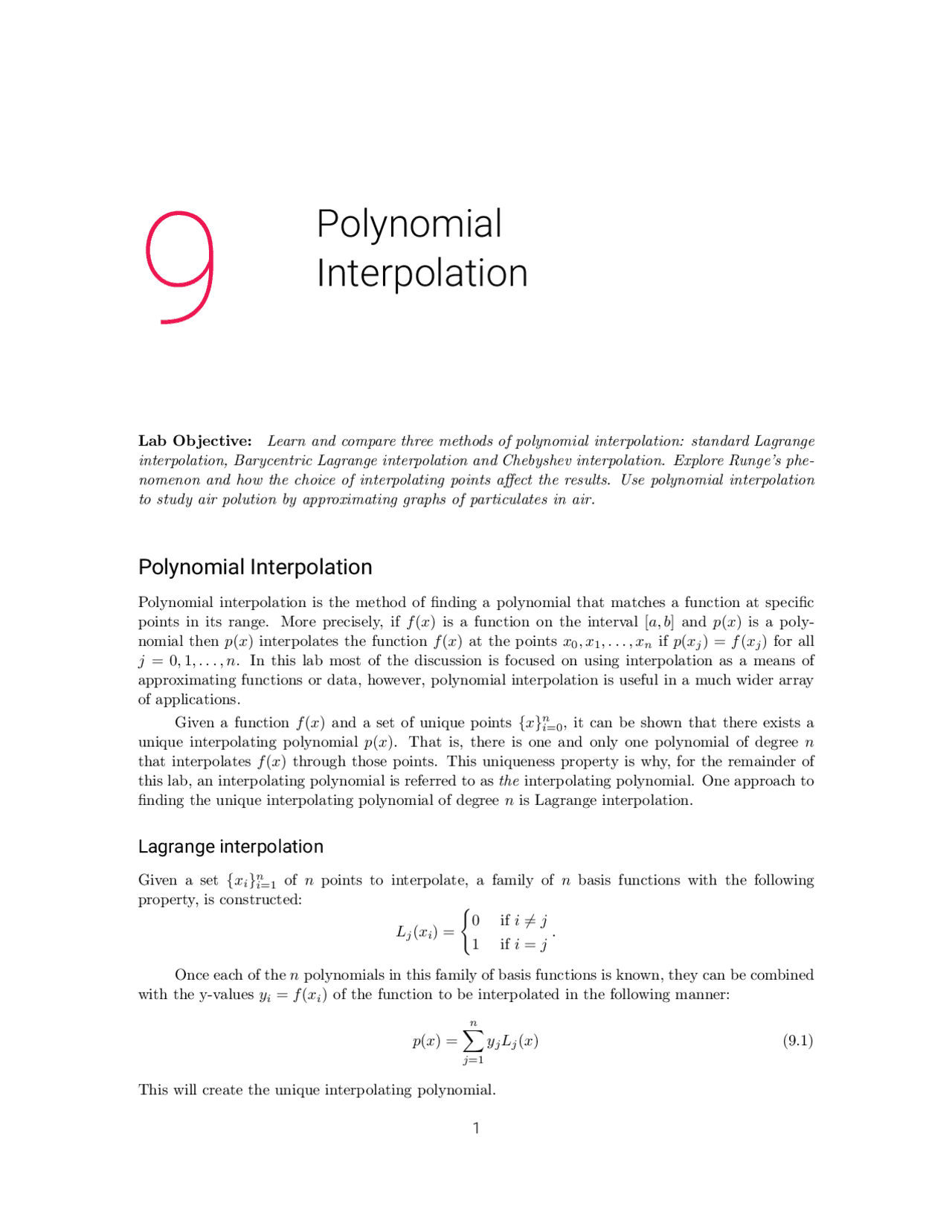 Comparing Lagrange and Chebyshev Interpolation Methods | Exercises Mathematics | Docsity