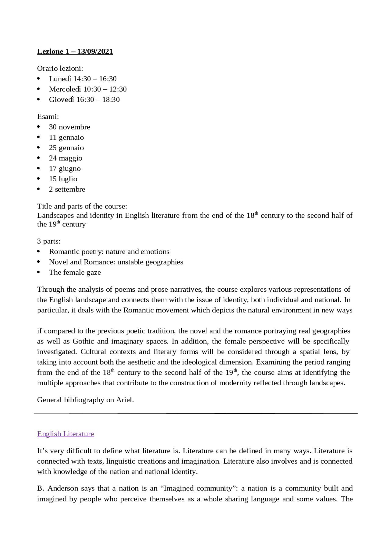 Appunti Completi Letteratura Inglese 2 Unimi Brazzelli Docsity