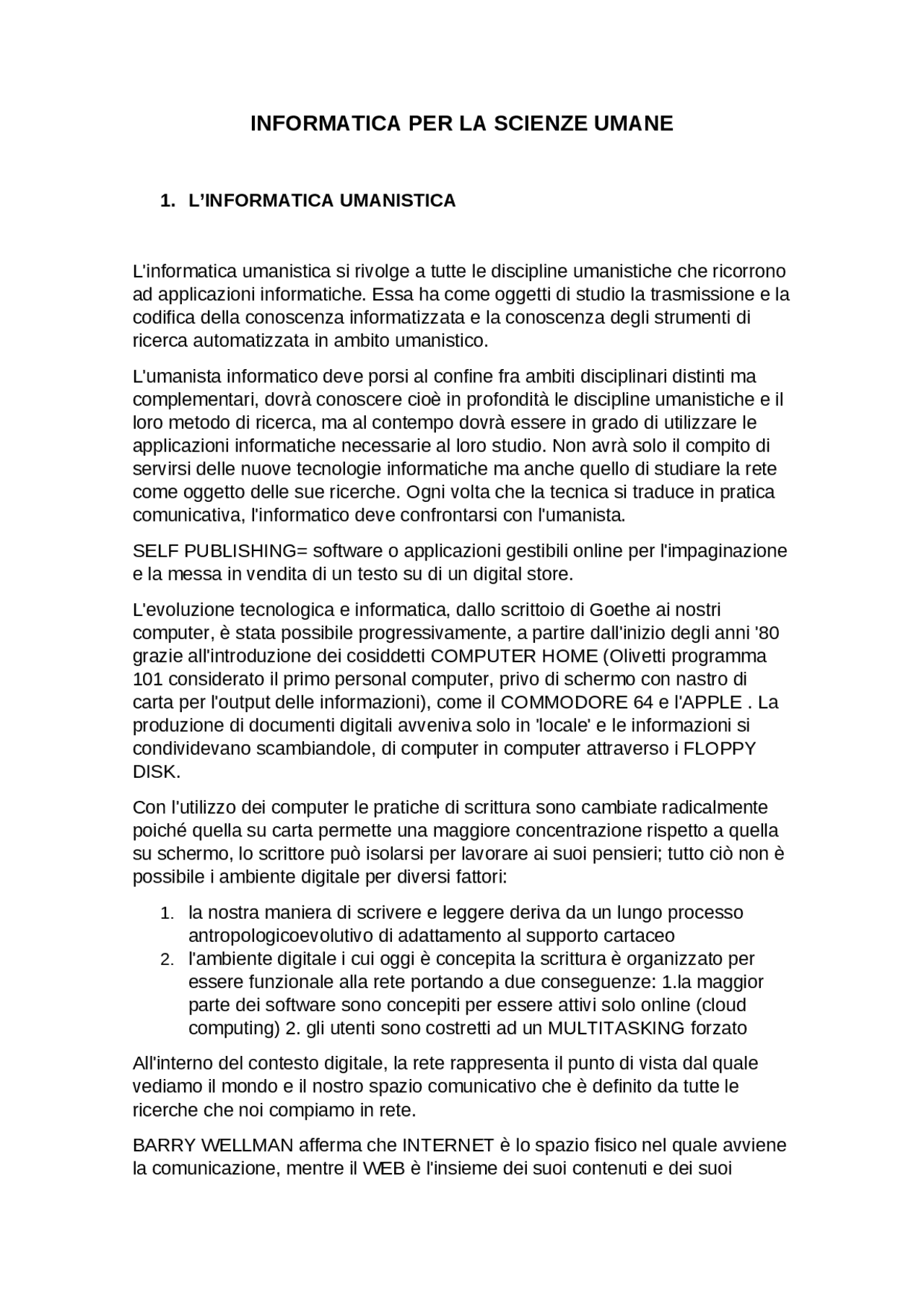 Informatica Per La Scienze Umane Docsity