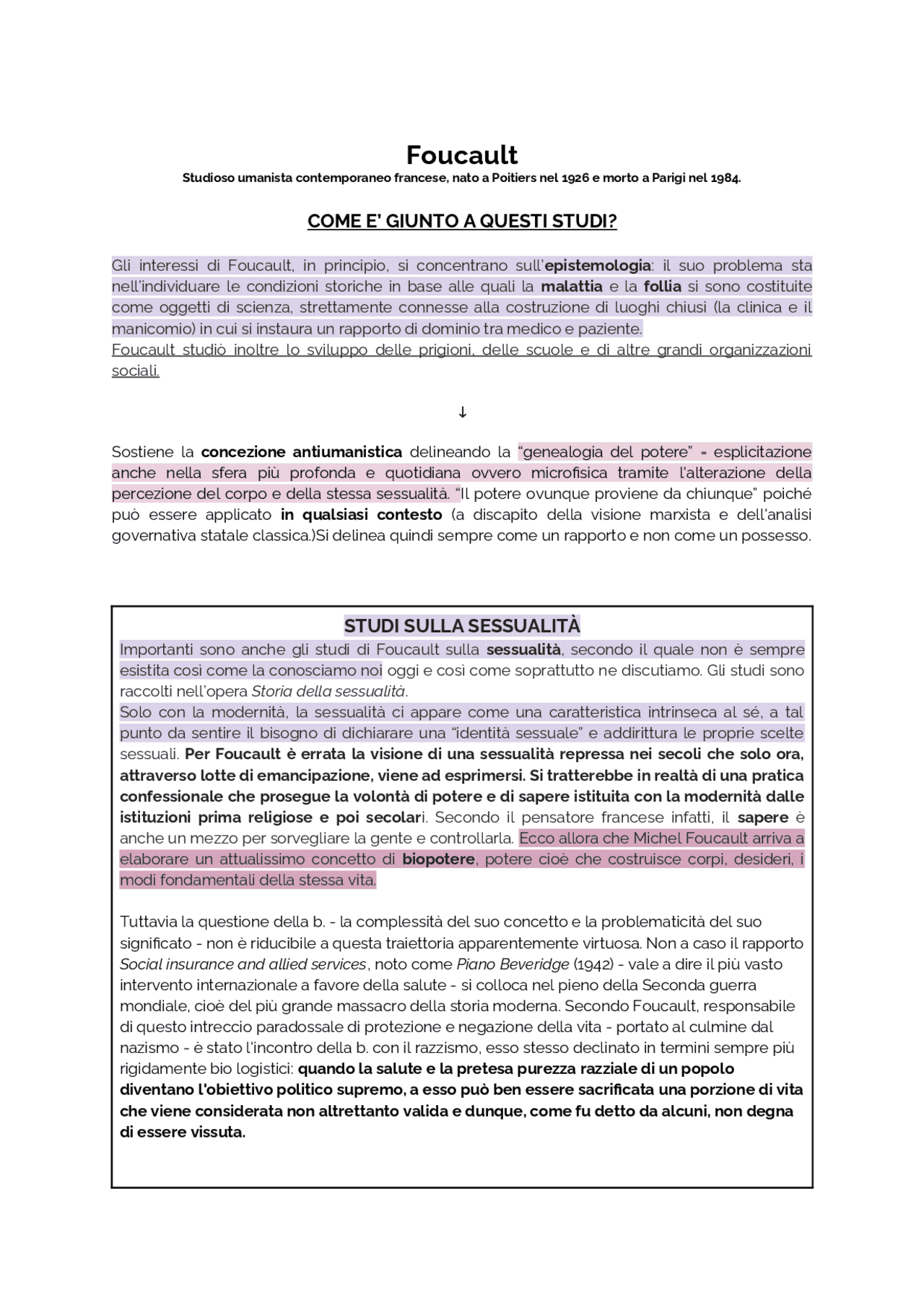 Riassunto Pensiero Foucault Docsity