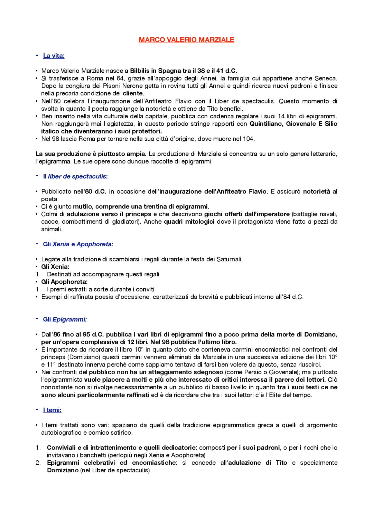 Marziale: appunti e libro V anno liceo | Dispense di Latino | Docsity