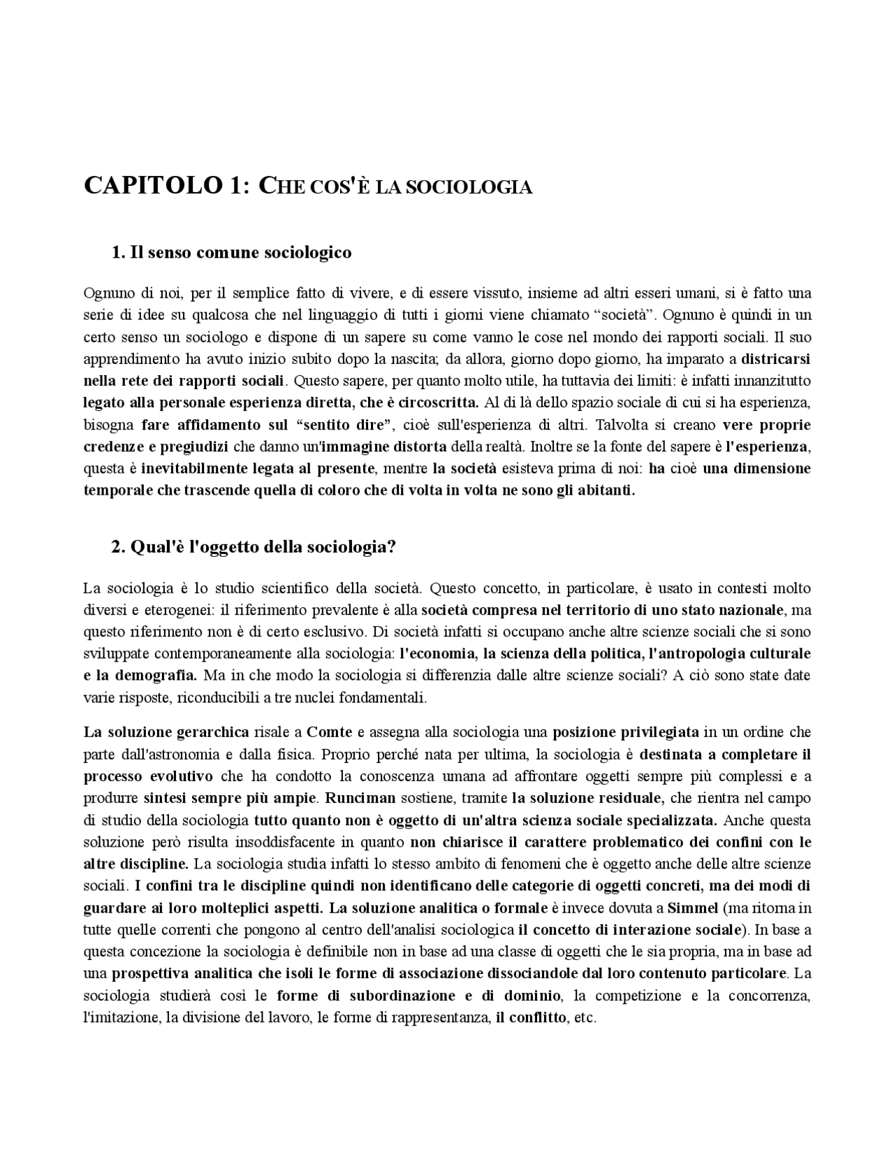 Riassunto Prima Parte Manuale Sociologia Docsity