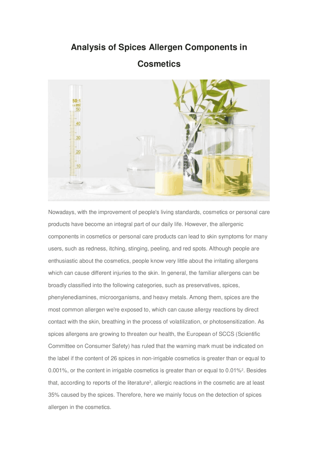 Analysis of Spices Allergen Components in Cosmetics - Docsity
