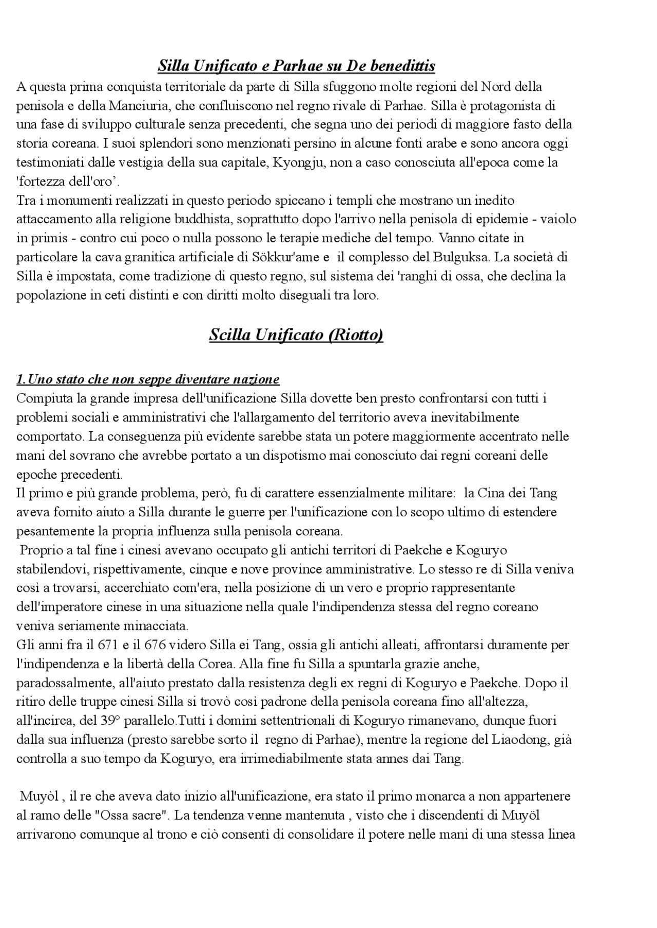 Riassunto silla unificato e parhae - Docsity