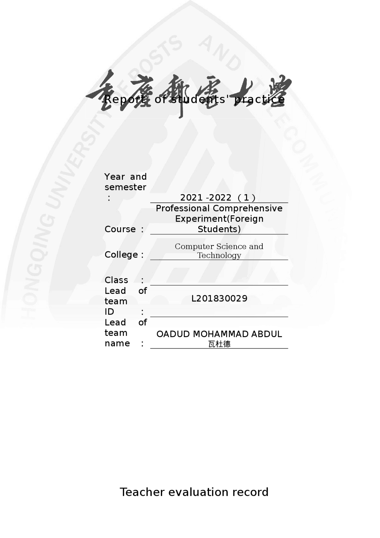 Professional Comprehensive Experiment Docsity
