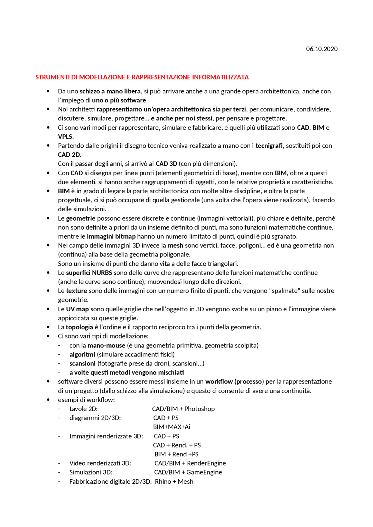 Strumenti Di Modellazione E Rappresentazione Informatilizzata Appunti