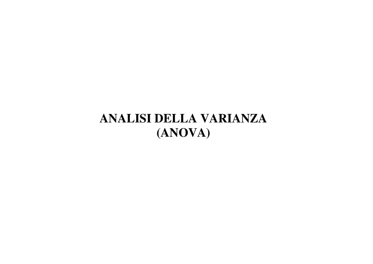 Statistica Analisi Di Varianzaingegneria Gestionale Docsity