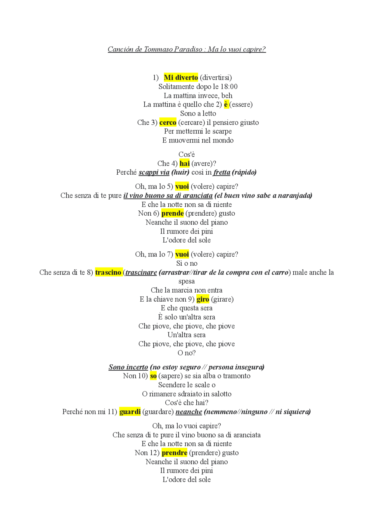 Canzone Di Un Cantante Italiano Docsity
