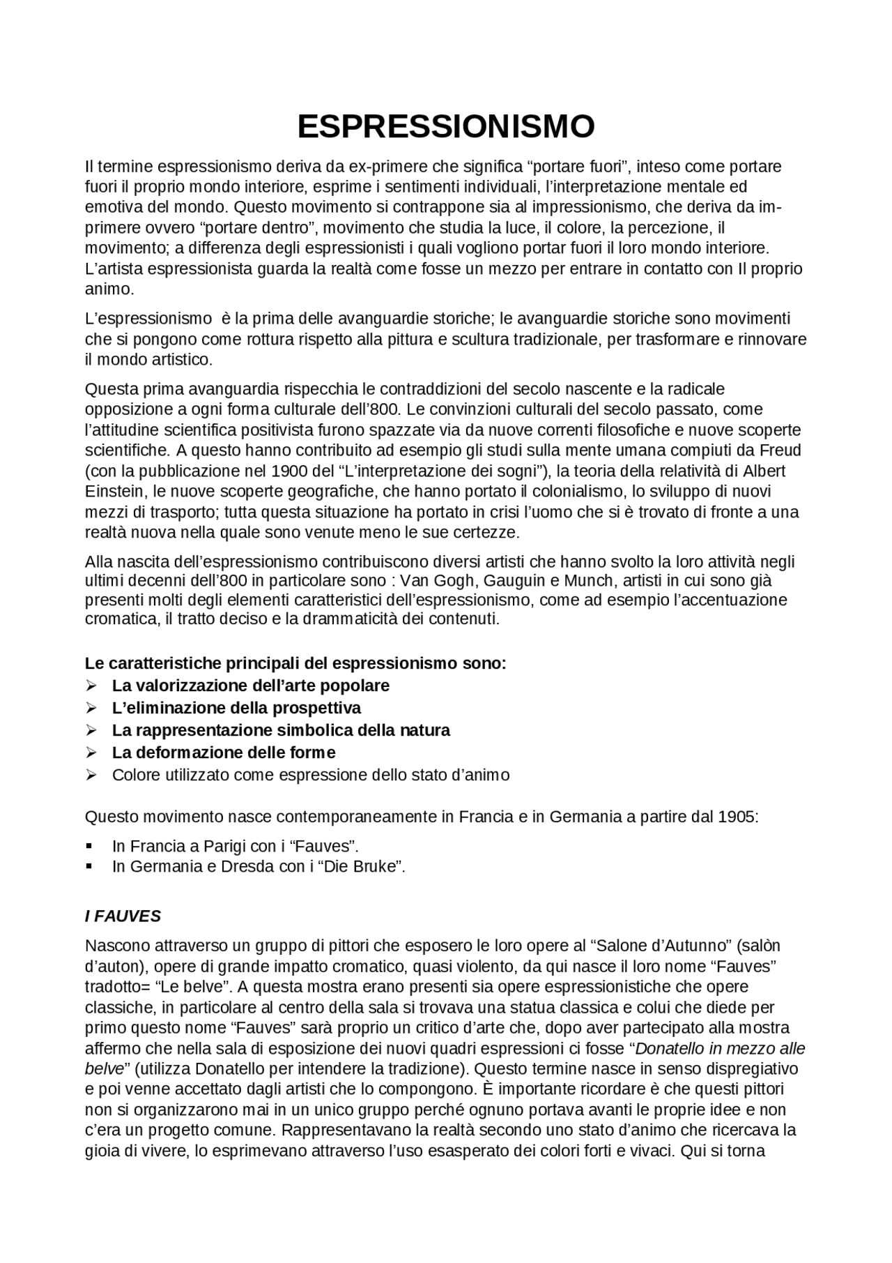 ESPRESSIONISMO in generale - Docsity