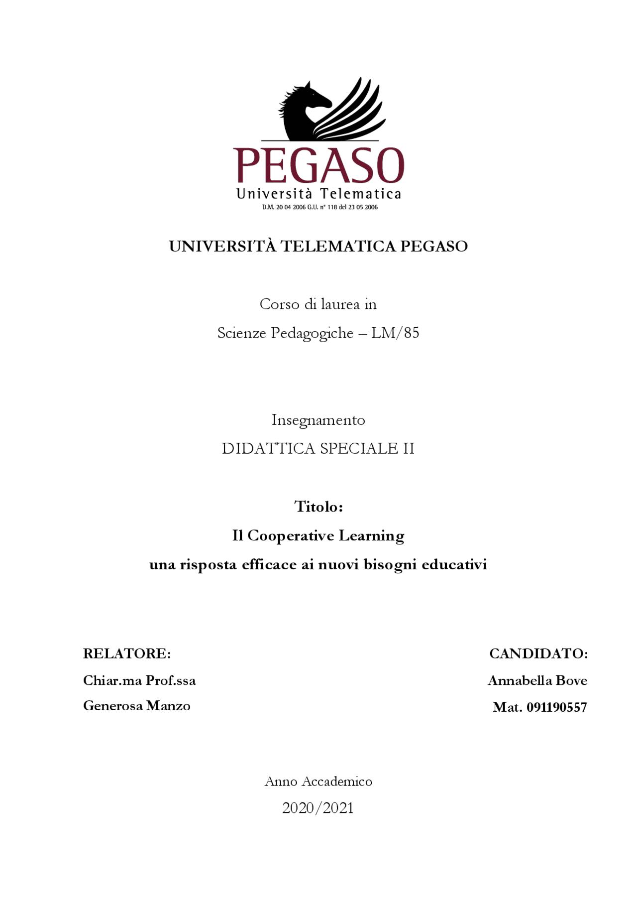 Tesi di Laurea Magistrale - Cooperative Learning | Tesi di laurea di ...