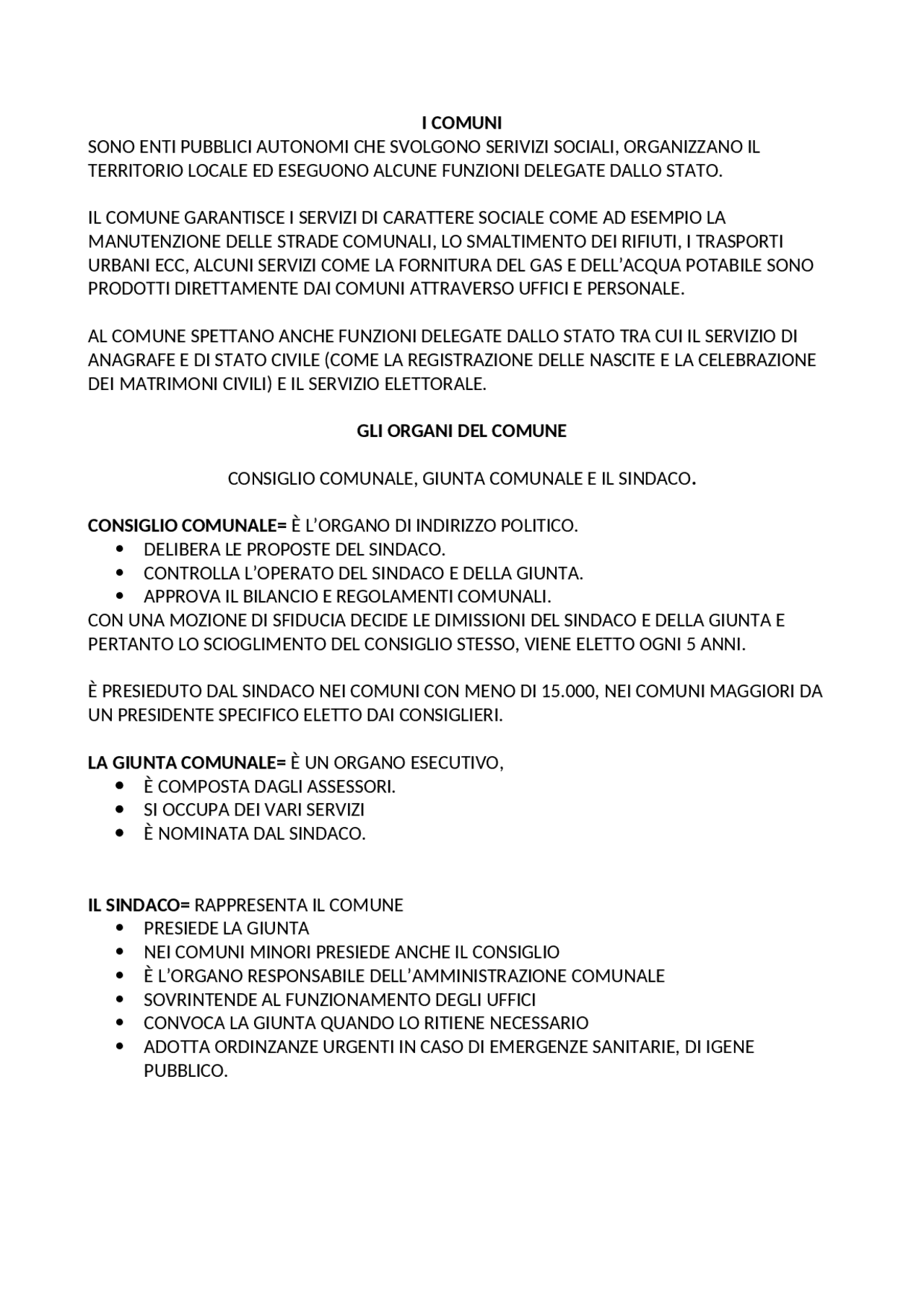 Riassunto I Comuni Diritto Docsity