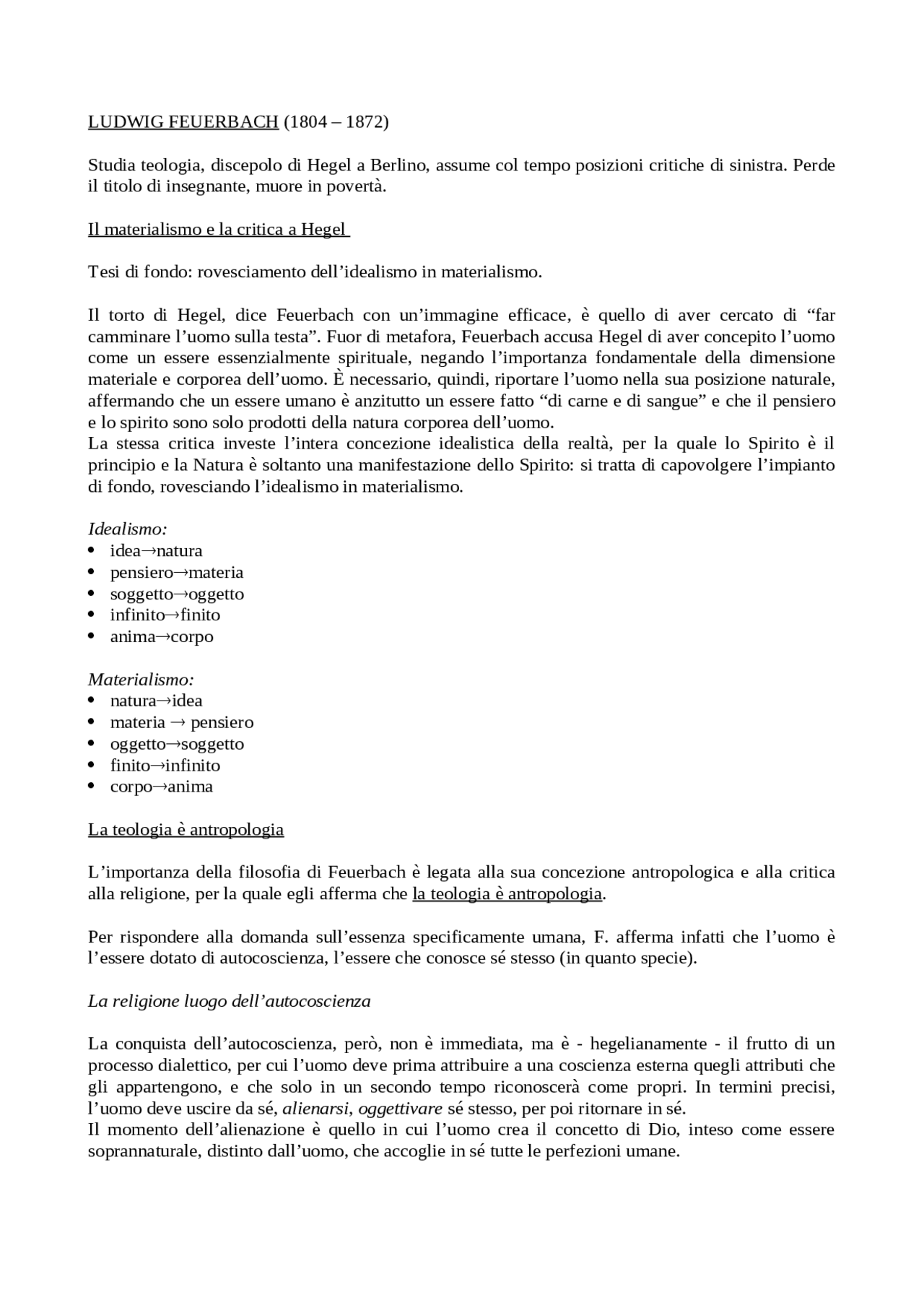 Appunti Su Carl Marx E Feuerbach Docsity