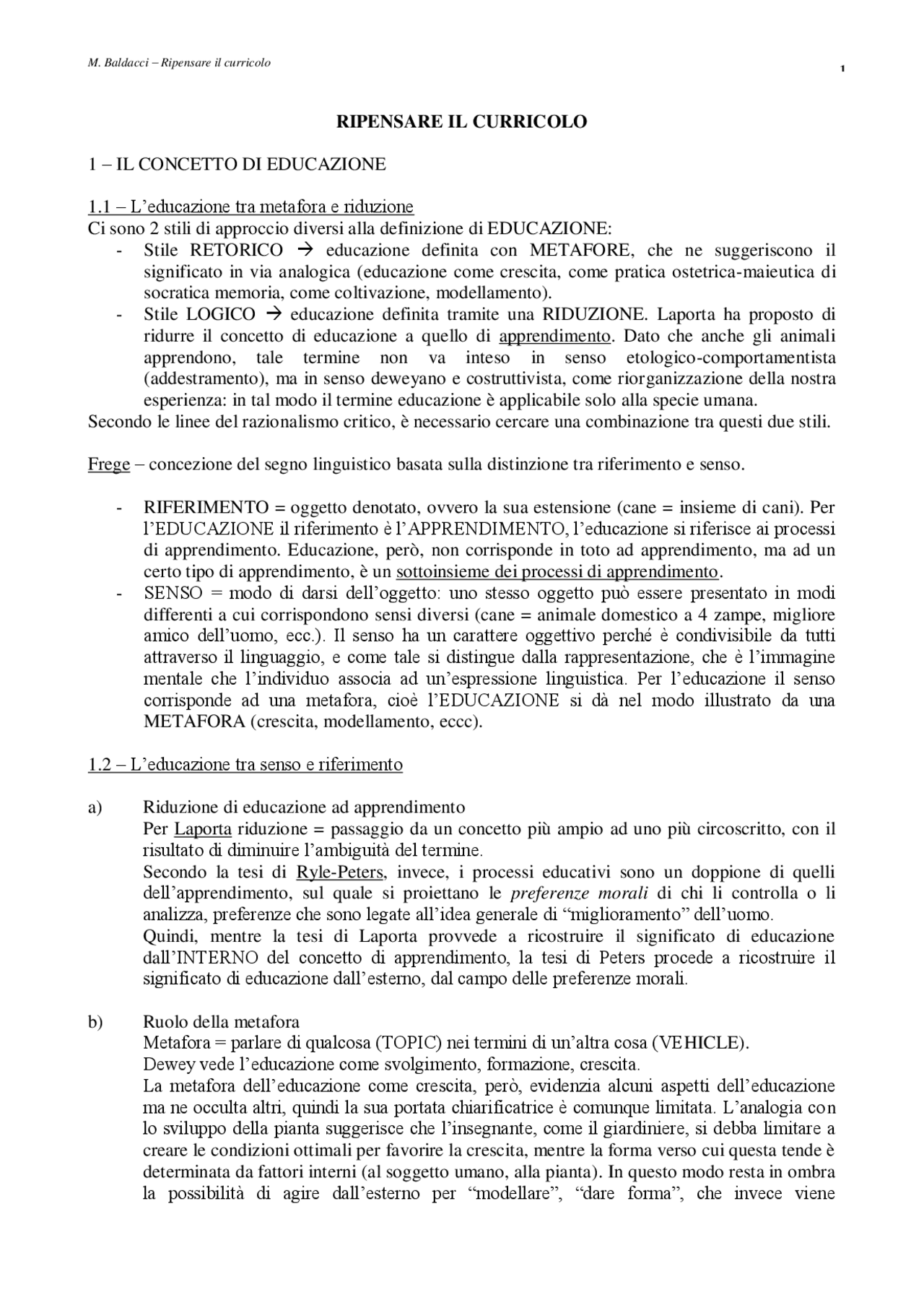 Ripensare Il Curricolo Baldacci Docsity