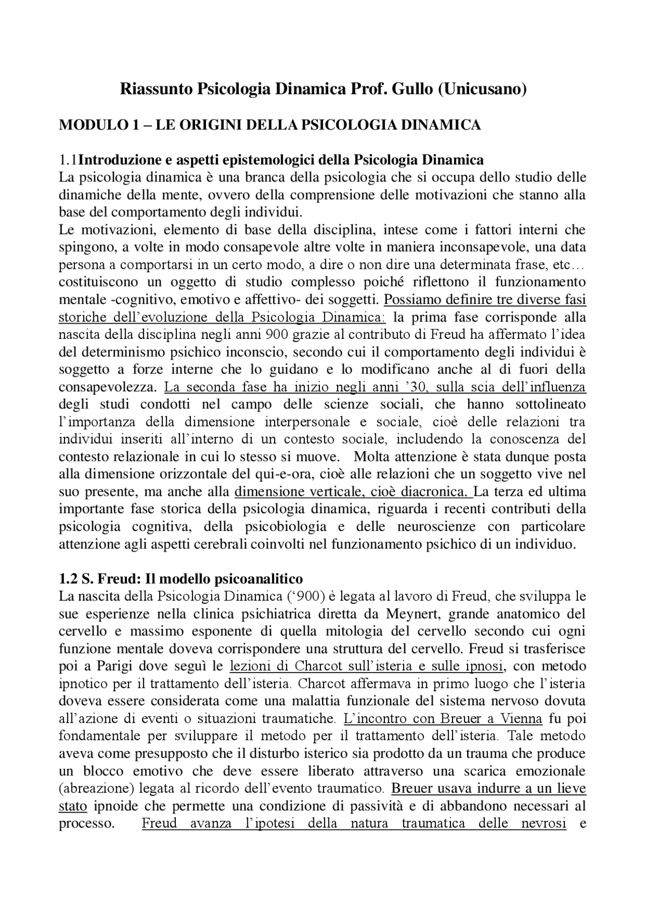 Psicologia Dinamica Prof Gullo Unicusano Docsity
