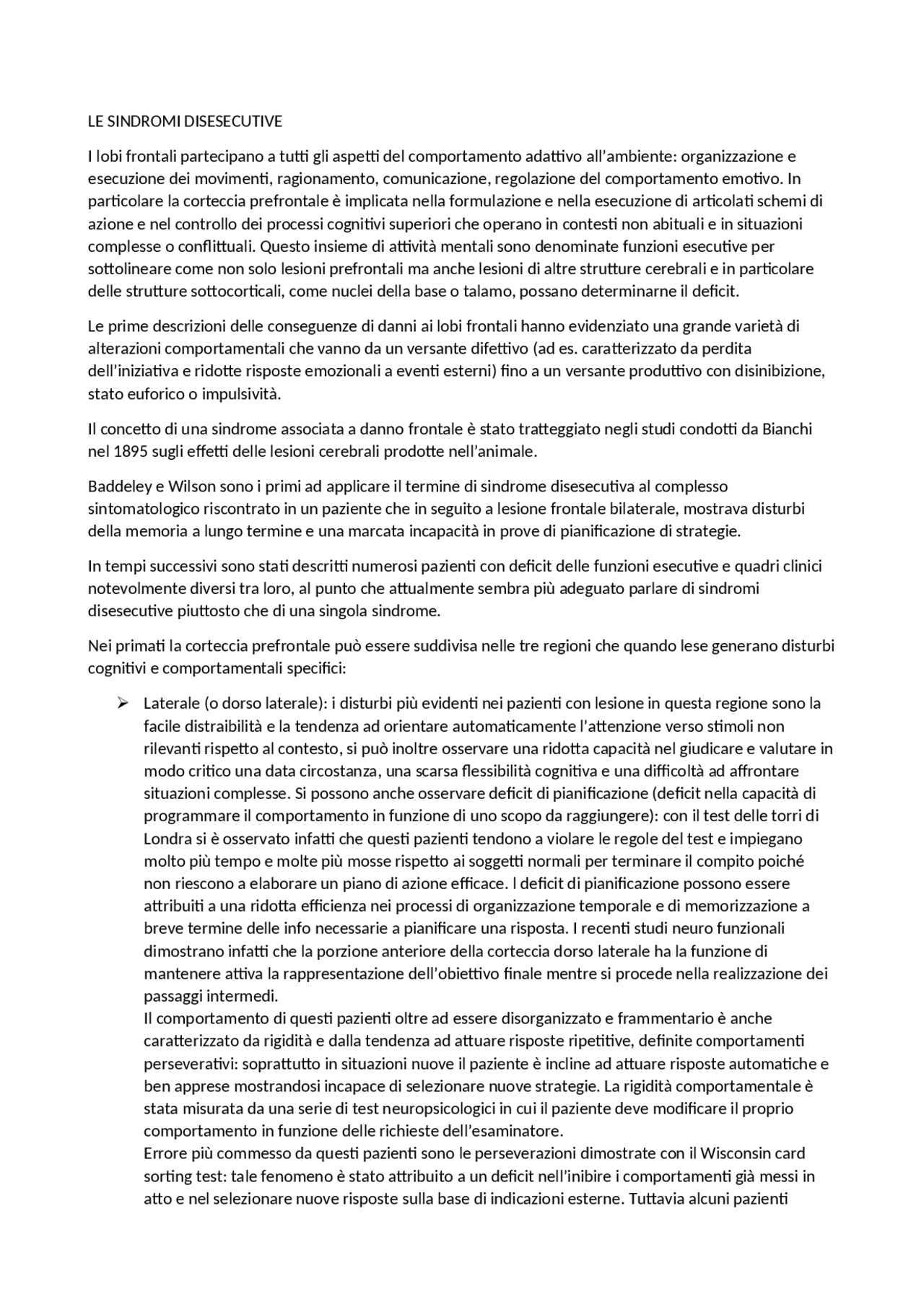 Le Sindromi Disesecutive Docsity