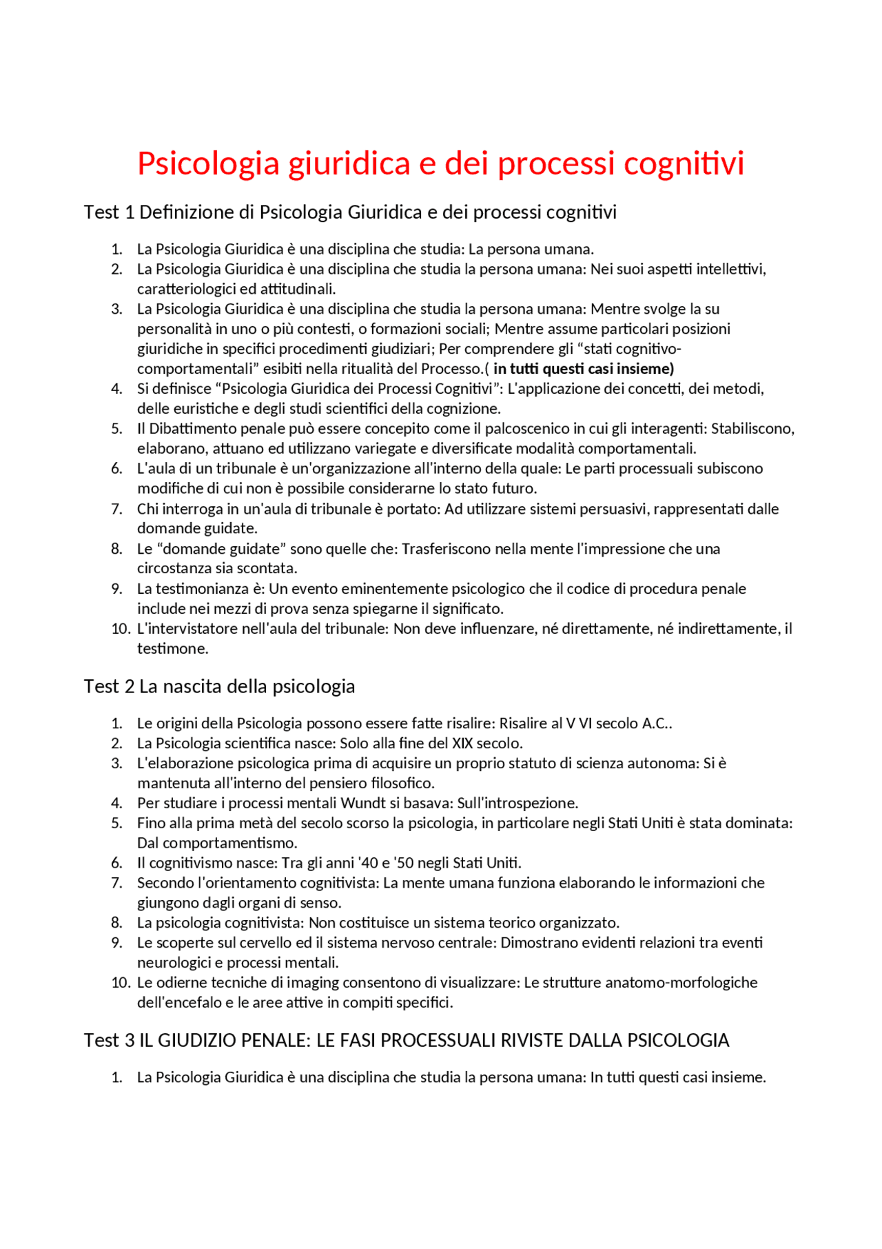 Psicologia Giuridica E Dei Processi Cognitivi Docsity