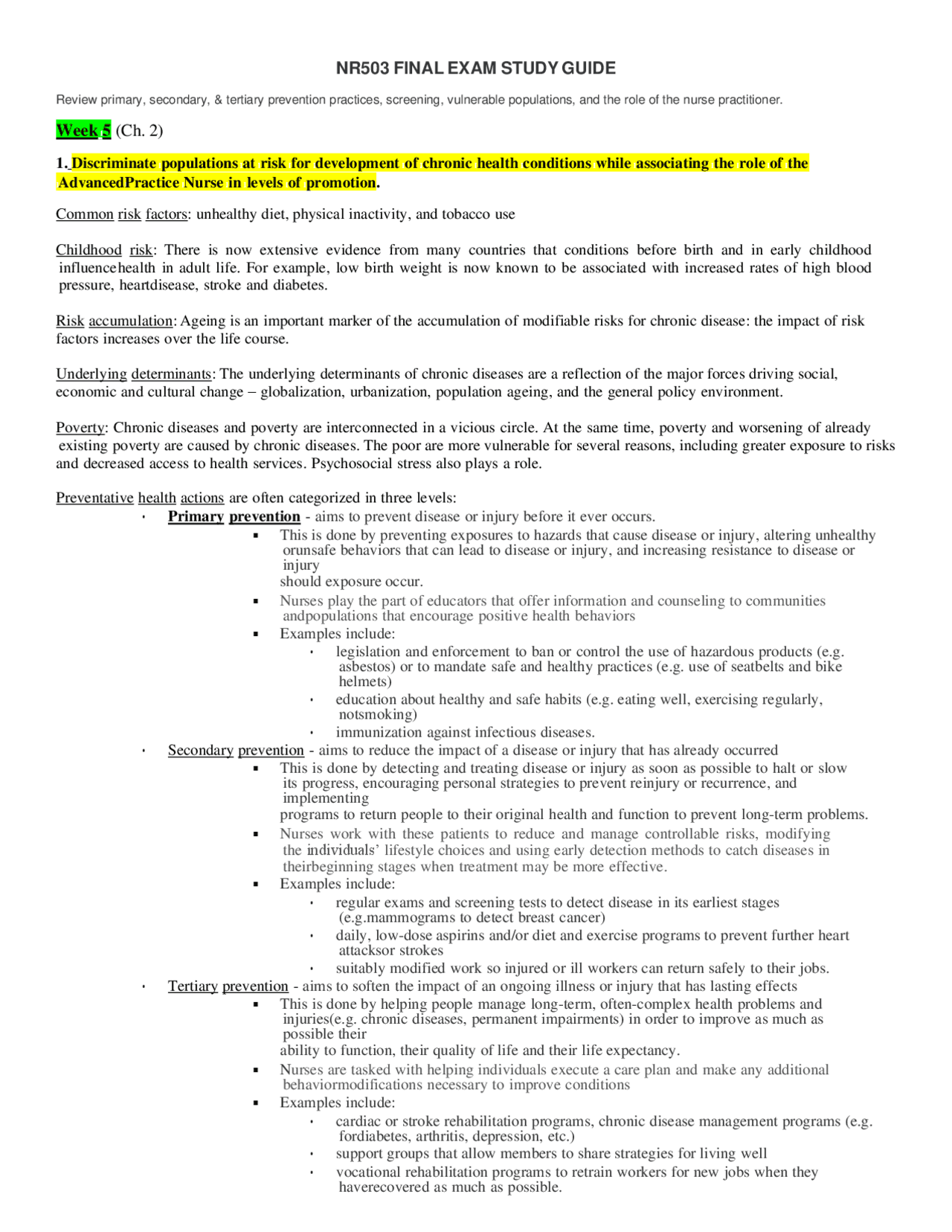 NR503 / NR 503: Population Health, Epidemiology & Statistical Principles Final Exam Study ...